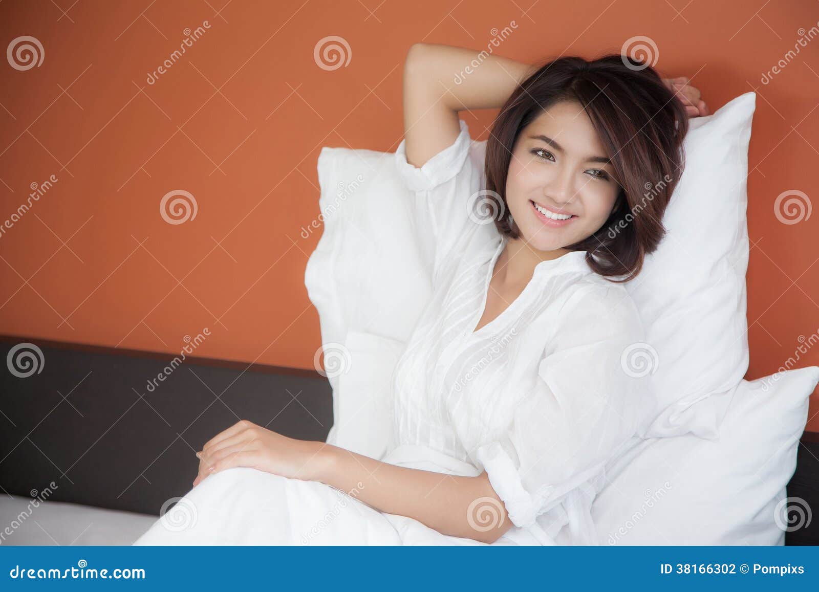 Young Beautiful Woman Waking Up Happily Stock Photo - Image of ...