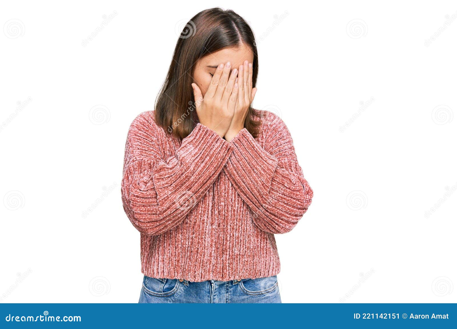 Young Beautiful Woman Wearing Casual Clothes With Sad Expression