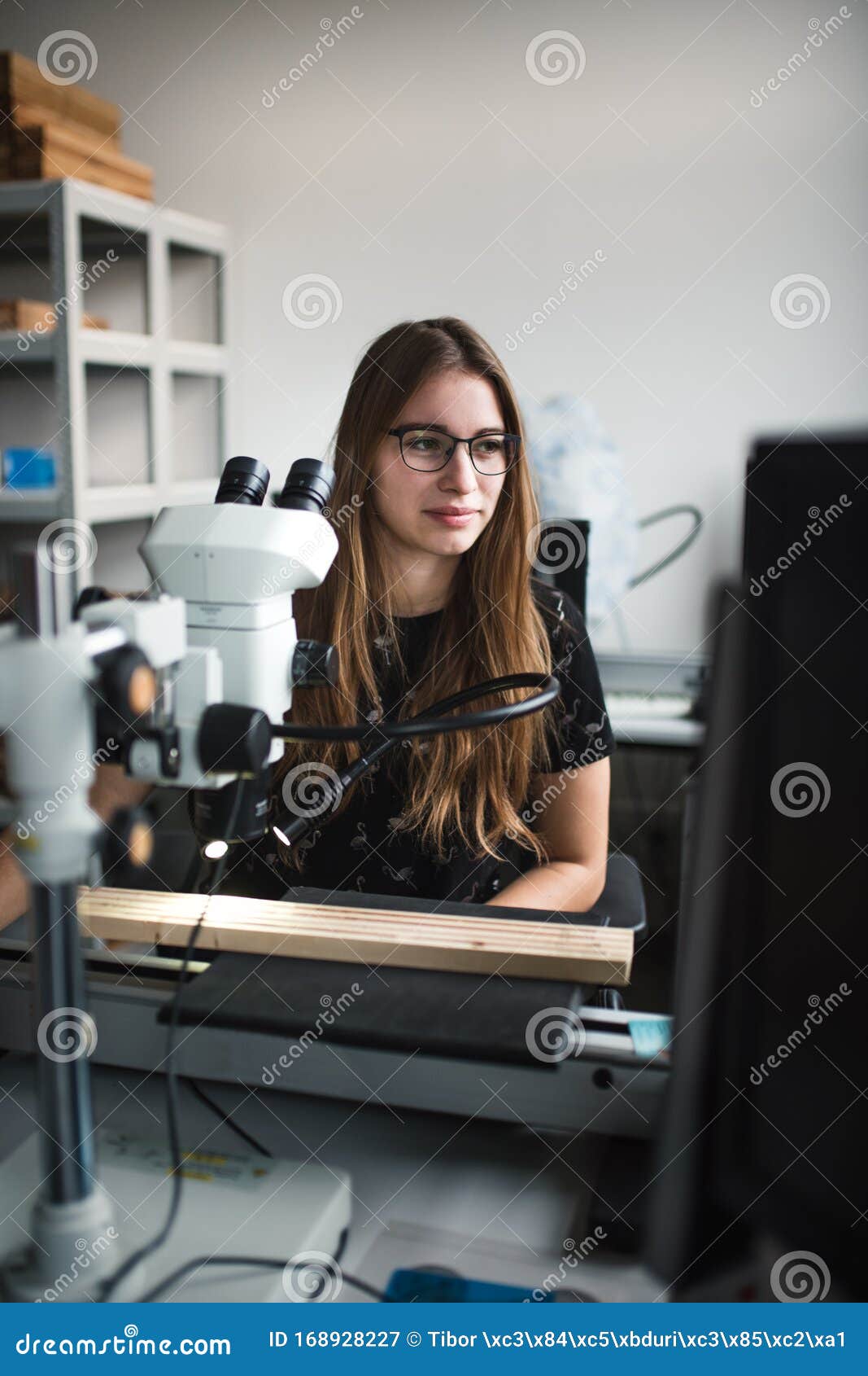 Young Beautiful Woman Work in Students Laboratory. Student Working in ...