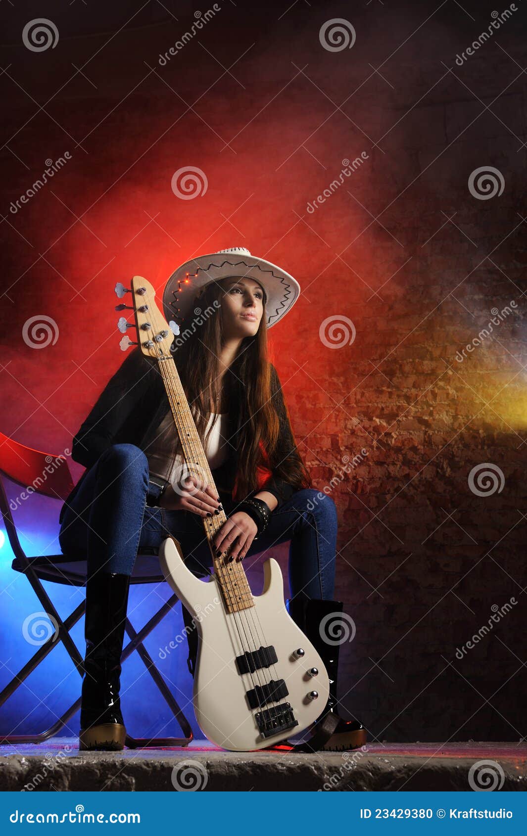 Young Beautiful Young Singer is Sitting on Stage Stock Photo - Image of ...