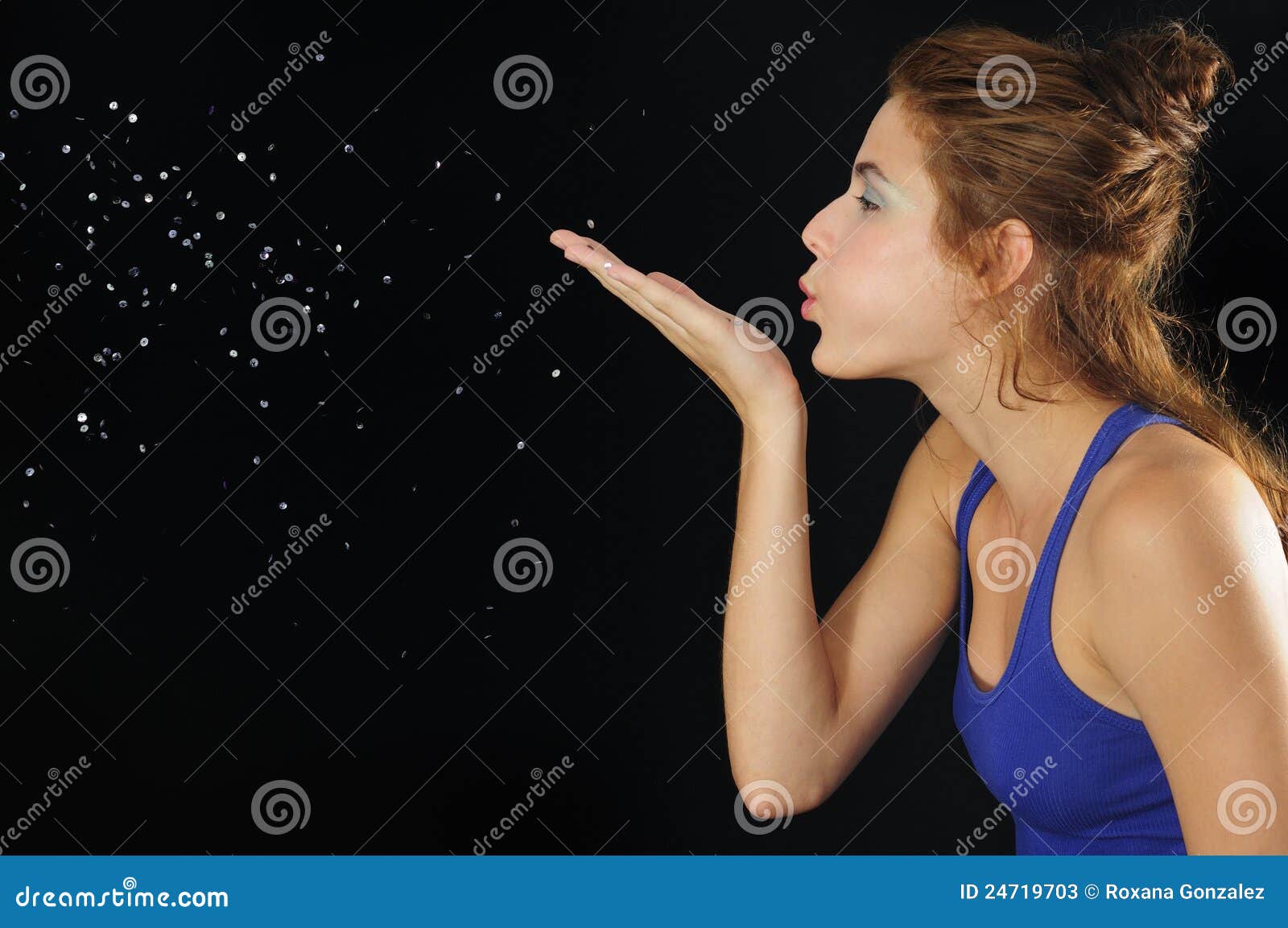 Young Beauty Blowing Particles Isolated Stock Image - Image of person ...