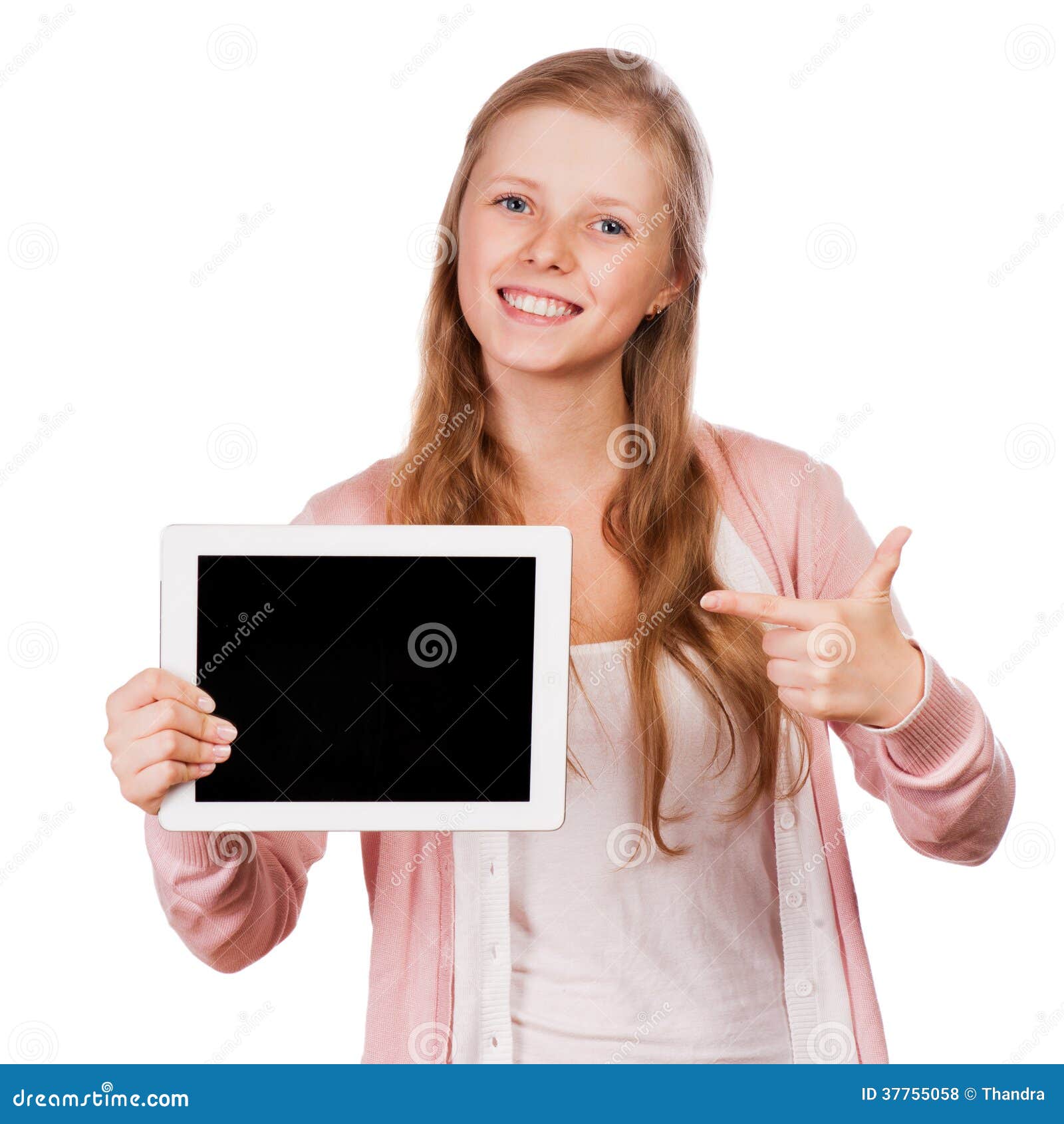 Young Beauty Student Girl with Tablet Stock Photo - Image of laying ...
