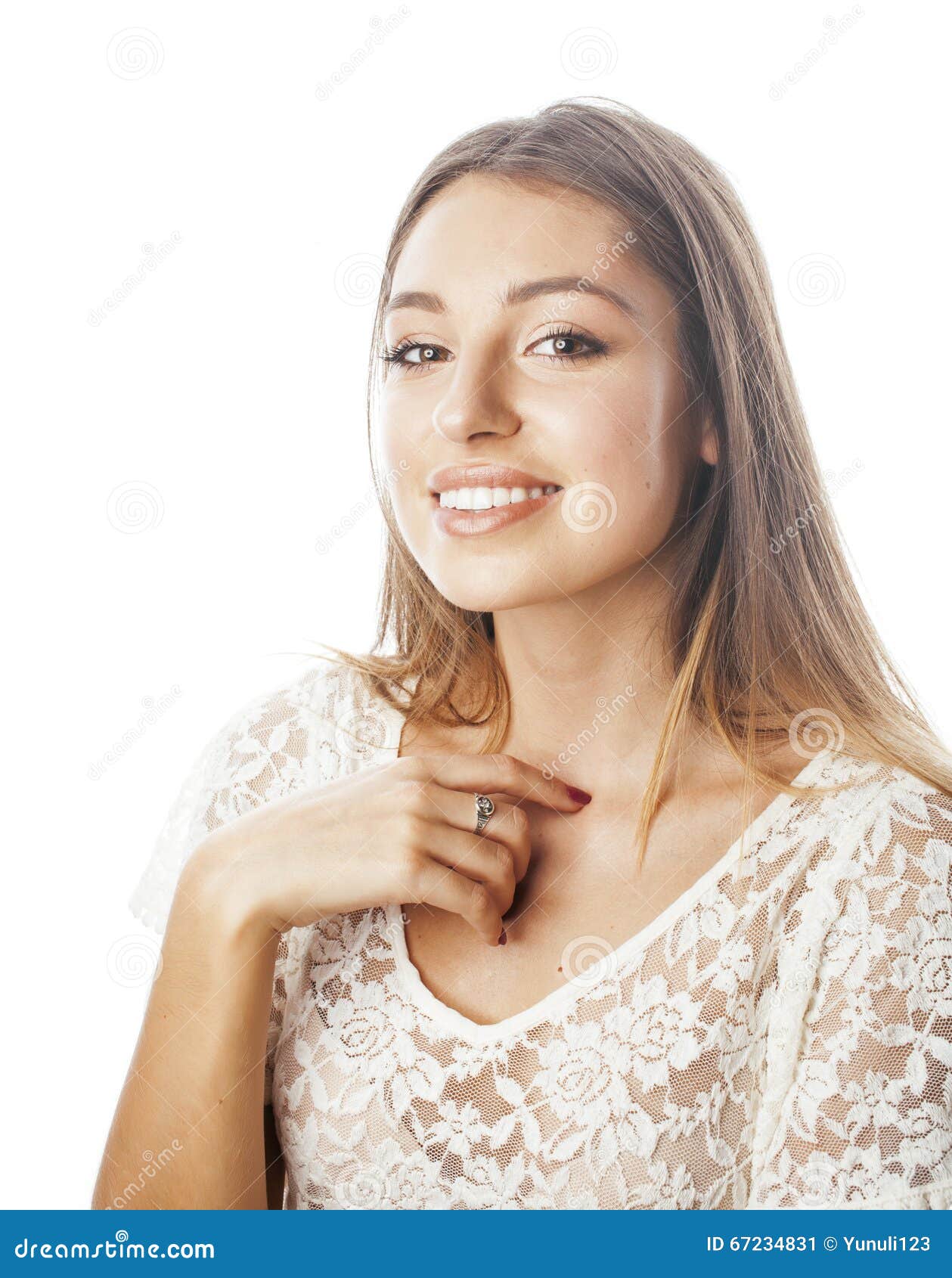Young Beauty Woman Smiling Dreaming Isolated On White Close Up