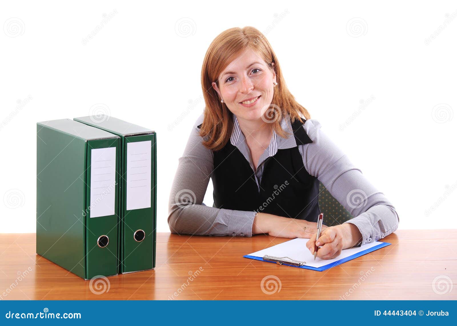 Young Beauty Woman Writing at Table in Office Stock Photo - Image of ...