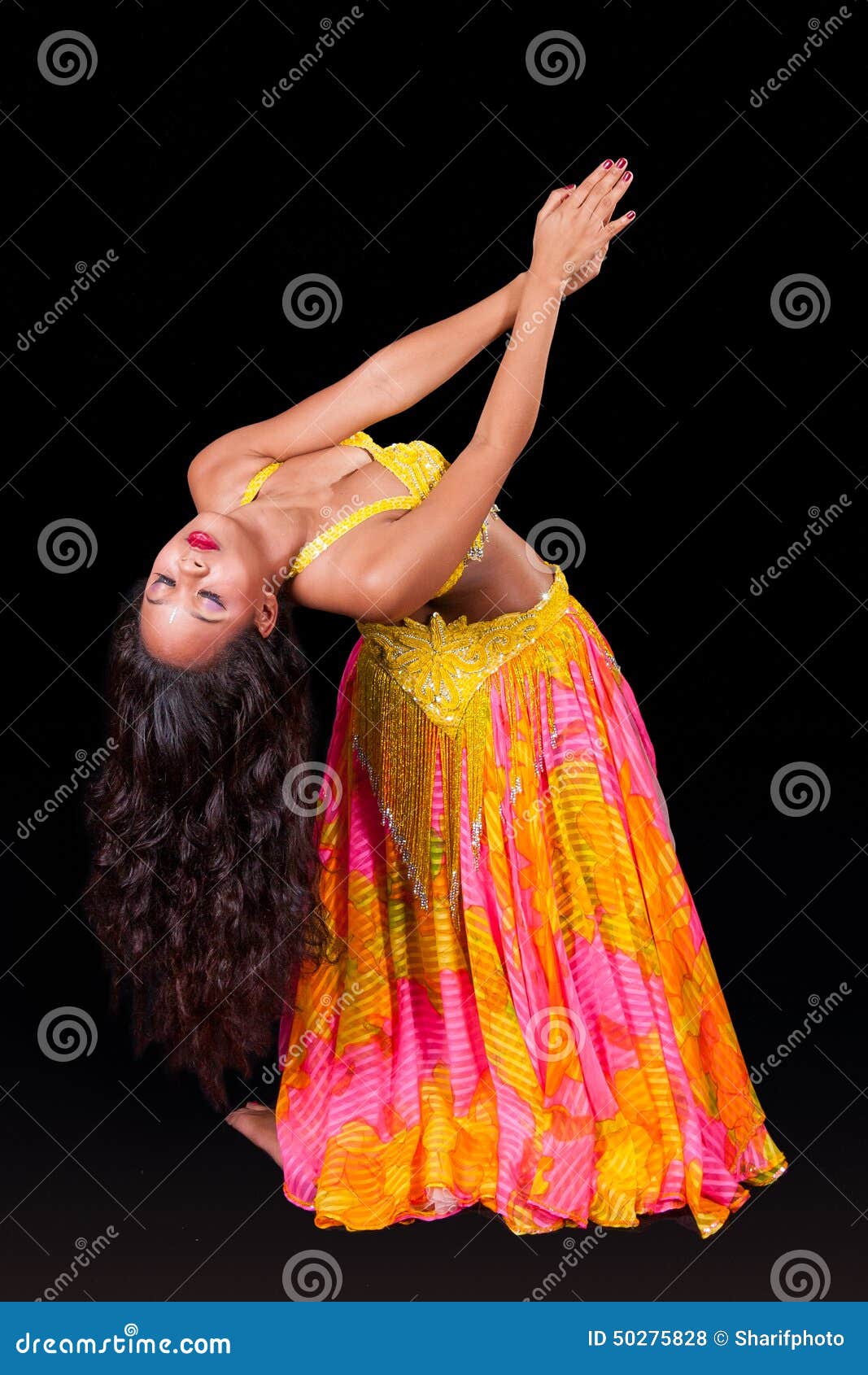 Young Belly Dancer in Backbend To Left Stock Photo - Image of costume ...