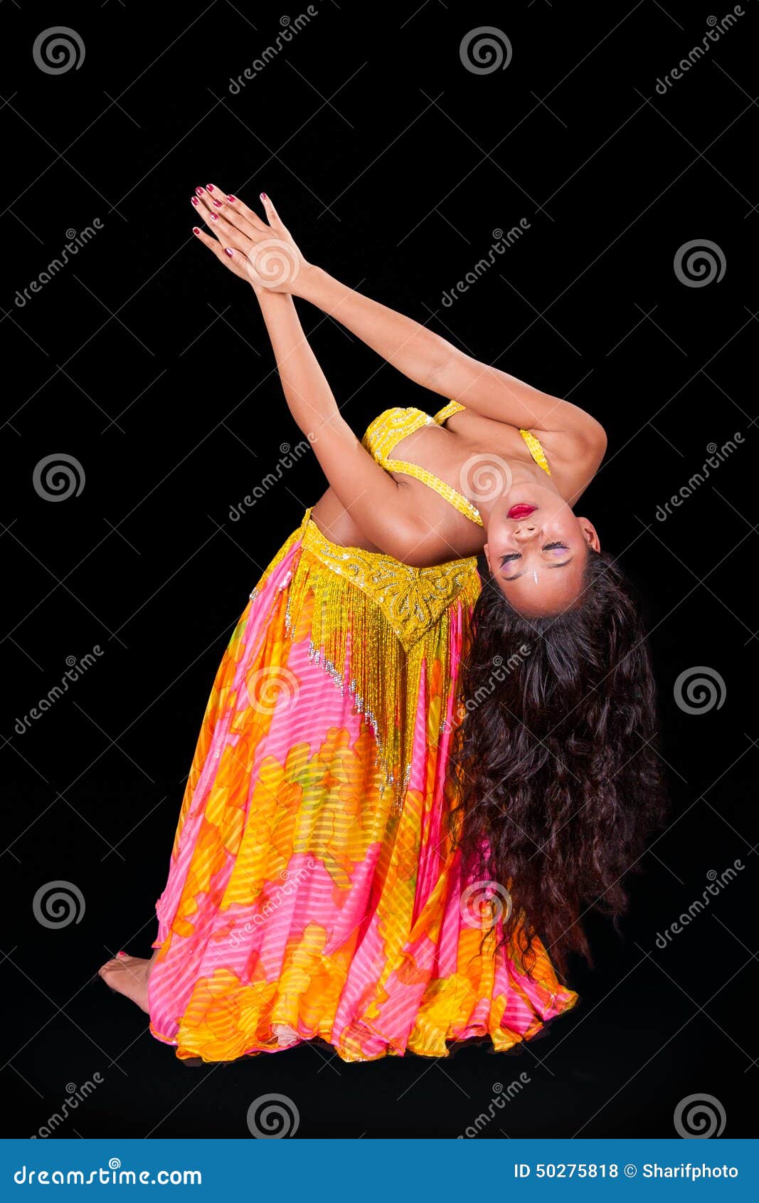 Young Belly Dancer in Backbend To Right Stock Photo - Image of orange ...