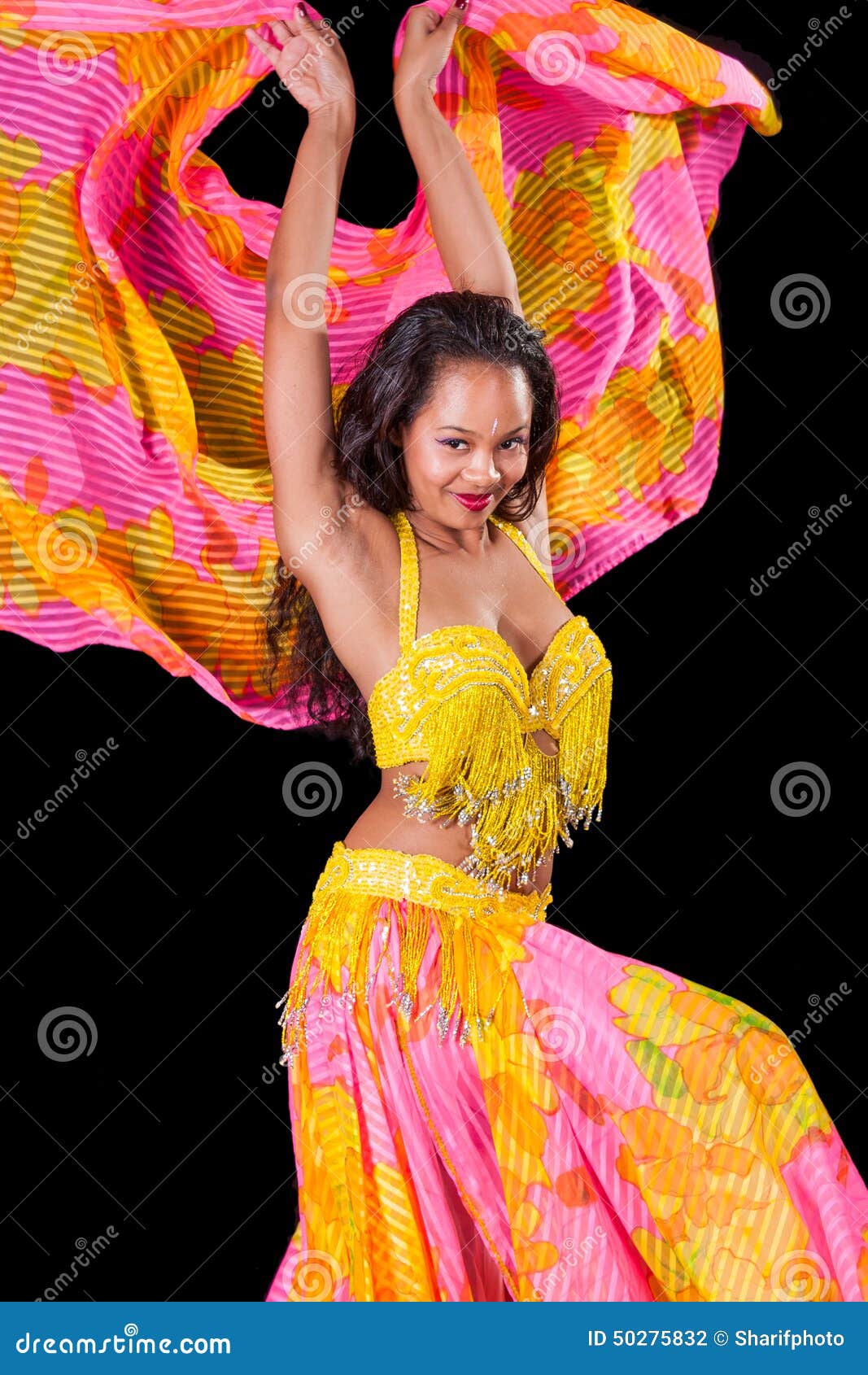 Young Belly Dancer Dancing with Veils Stock Photo - Image of belt ...