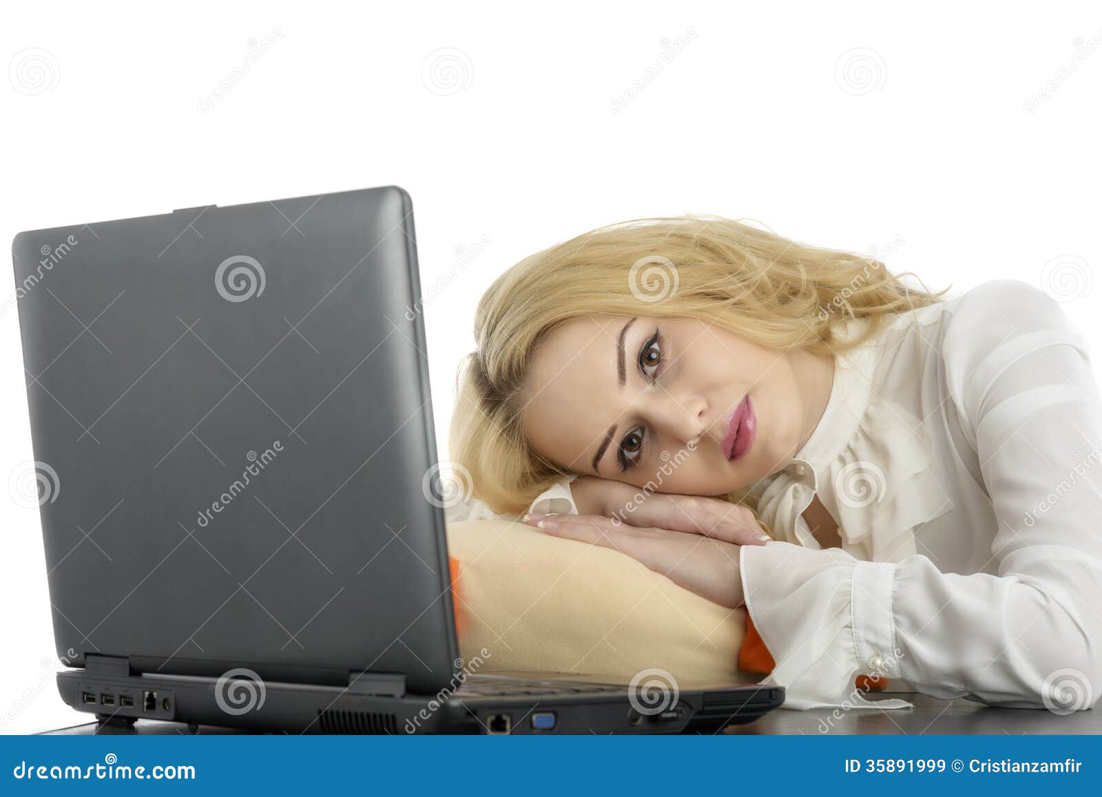 Young Beutiful Women Sleeping with Laptop Stock Image - Image of lying ...