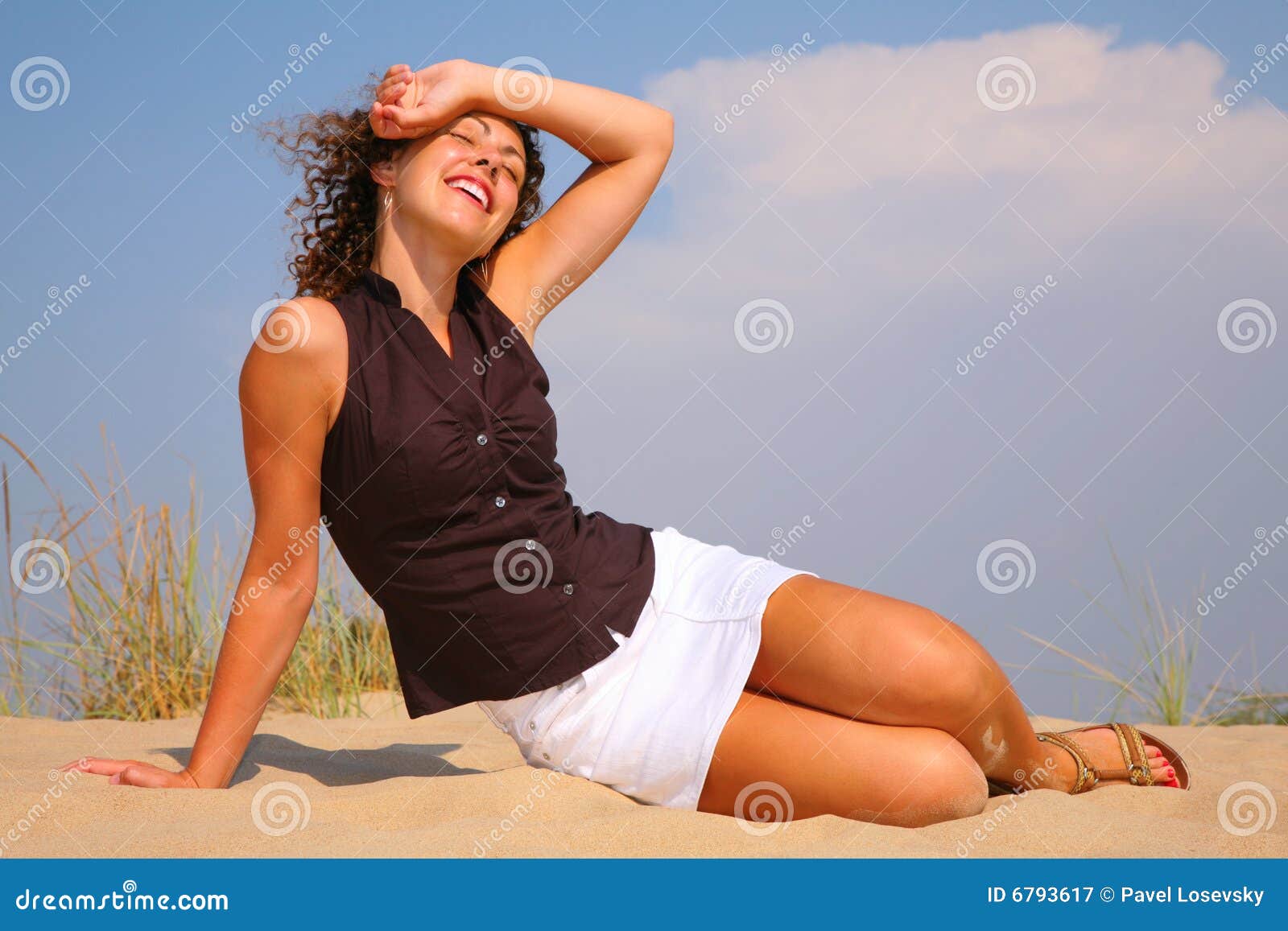 Young Beuty Woman Sit on Sand Stock Image - Image of face, caucasian ...