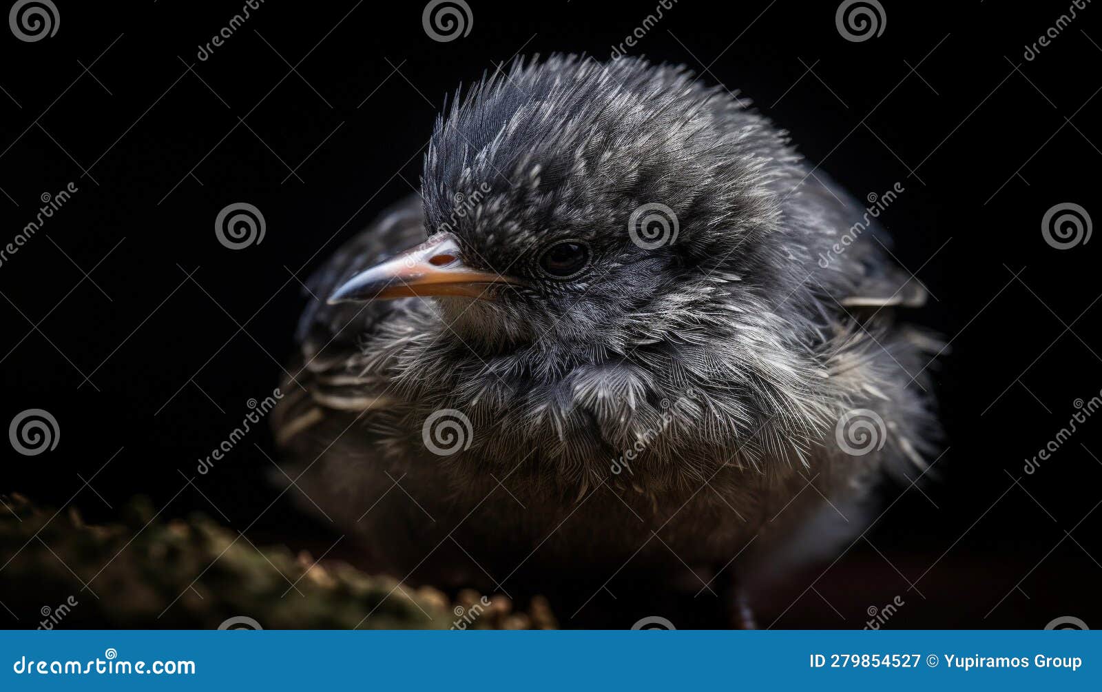 Young Bird Looking at Camera, Fluffy Feathers, Blue Background ...
