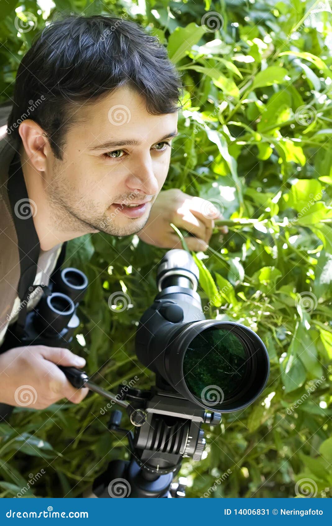 Young Bird Watcher with Telescope Stock Image - Image of bird, energy ...