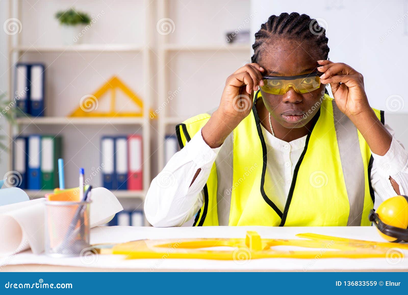 The Young Black Architect Working on Project Stock Image - Image of ...