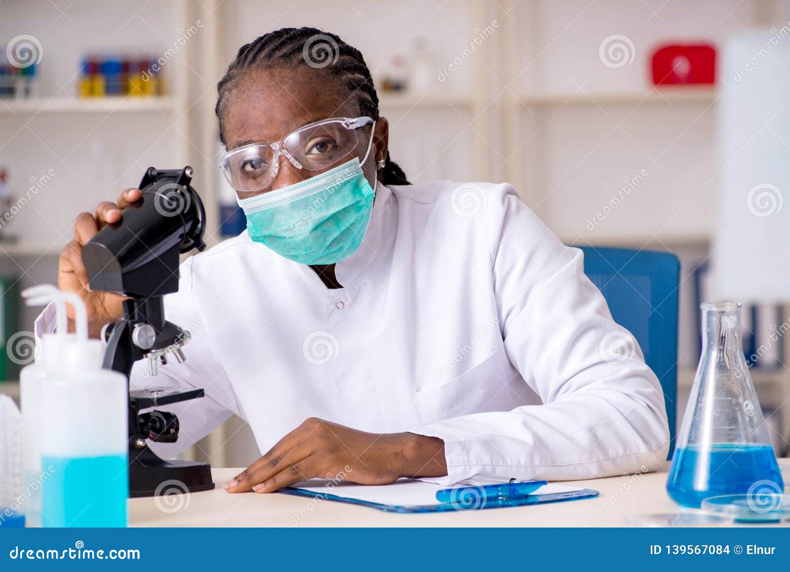 The Young Black Chemist Working in the Lab Stock Photo - Image of ...