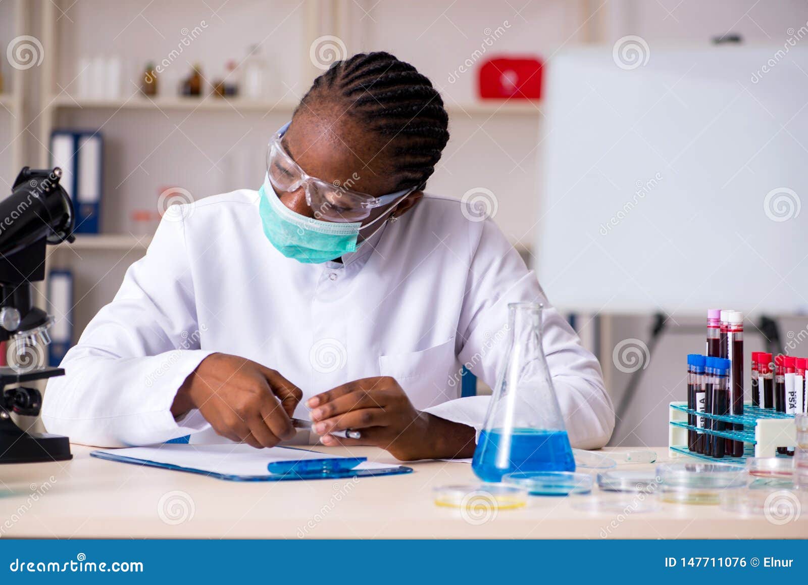 The Young Black Chemist Working in the Lab Stock Photo - Image of ...