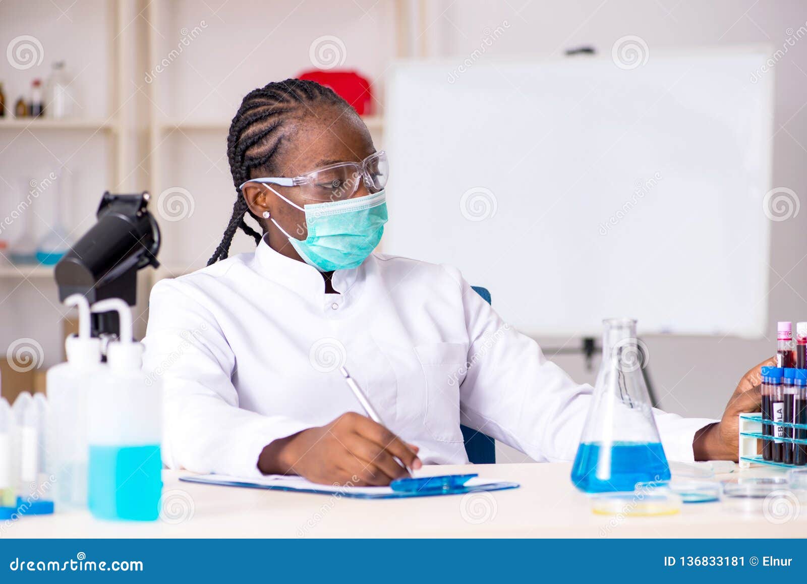 The Young Black Chemist Working in the Lab Stock Image - Image of ...