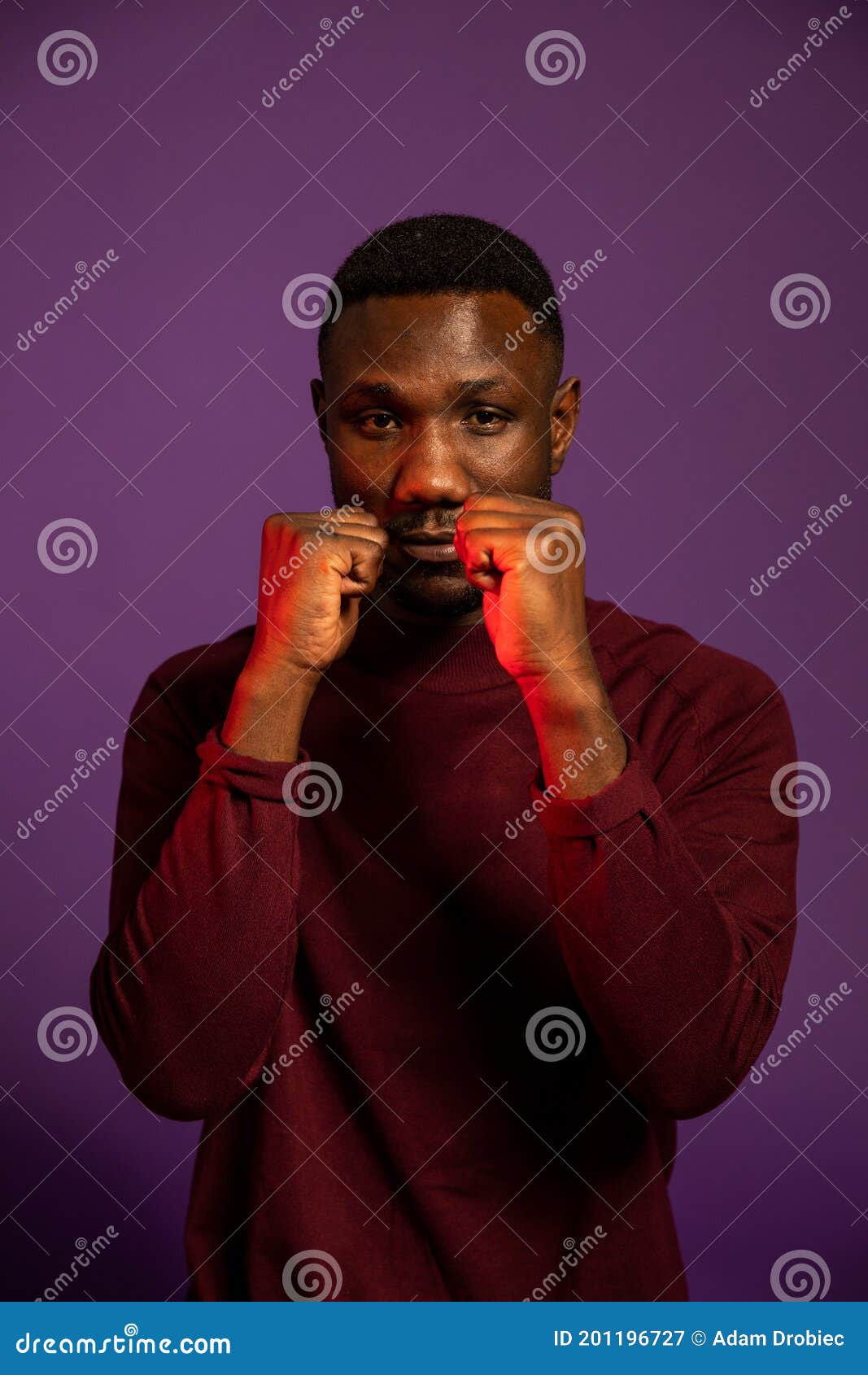 Young Black Man in Boxing Stance at Camera Stock Image - Image of ...