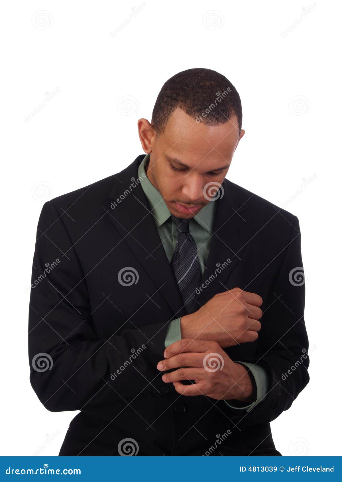 Young Black Man in Business Suit Looking Down Stock Image - Image of ...