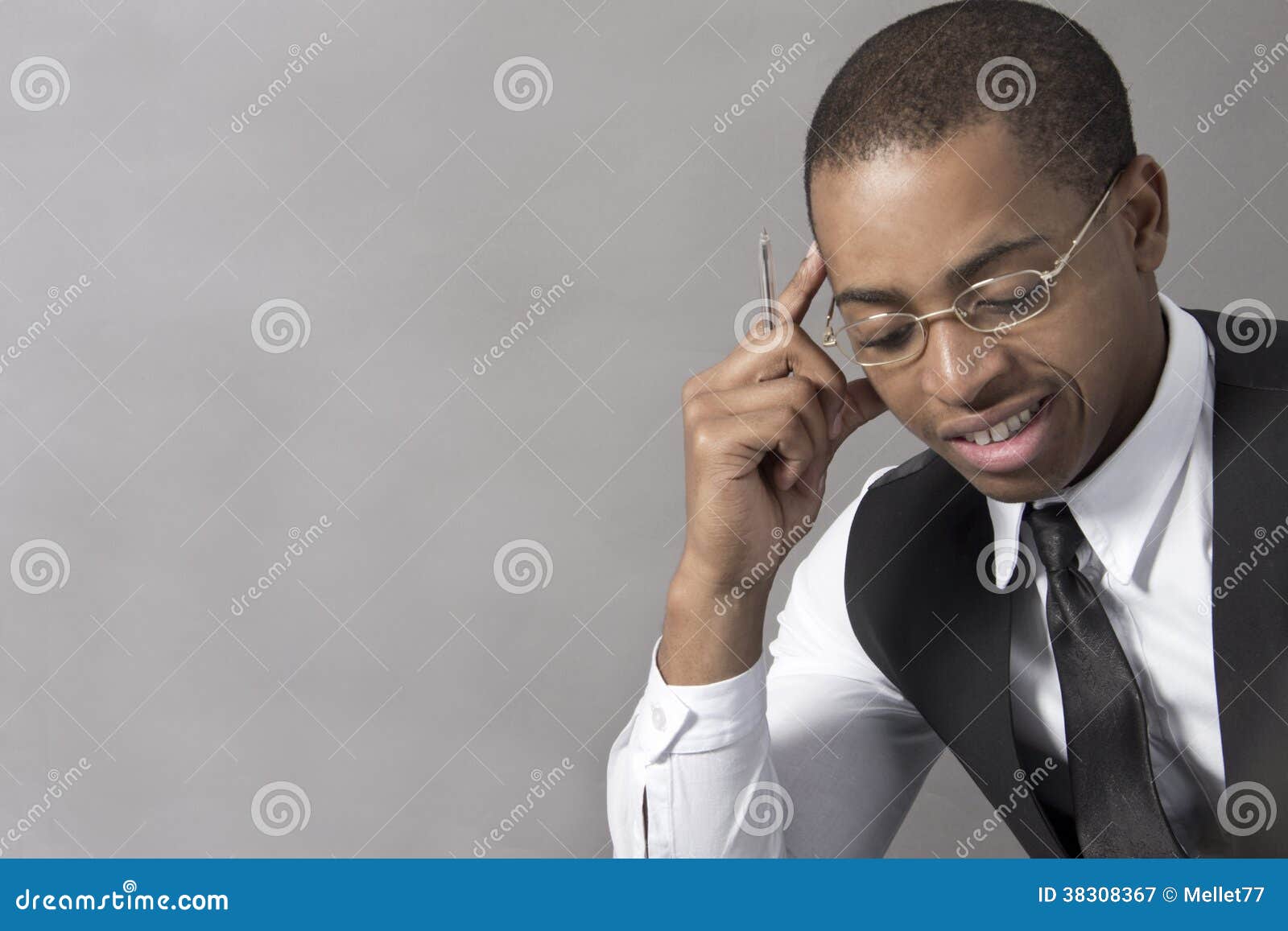 Young Black Man Business Thinking Intensely Stock Image - Image of ...