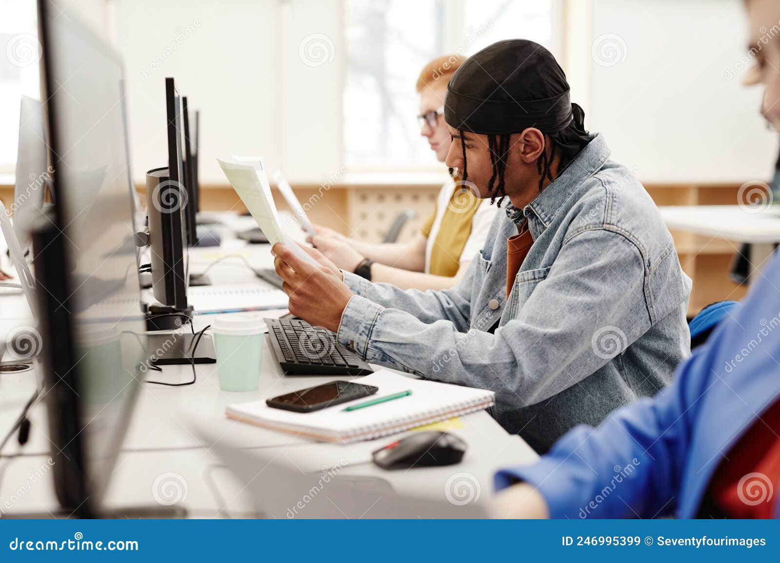 Young Black Man in Computer Lab Stock Image - Image of education ...