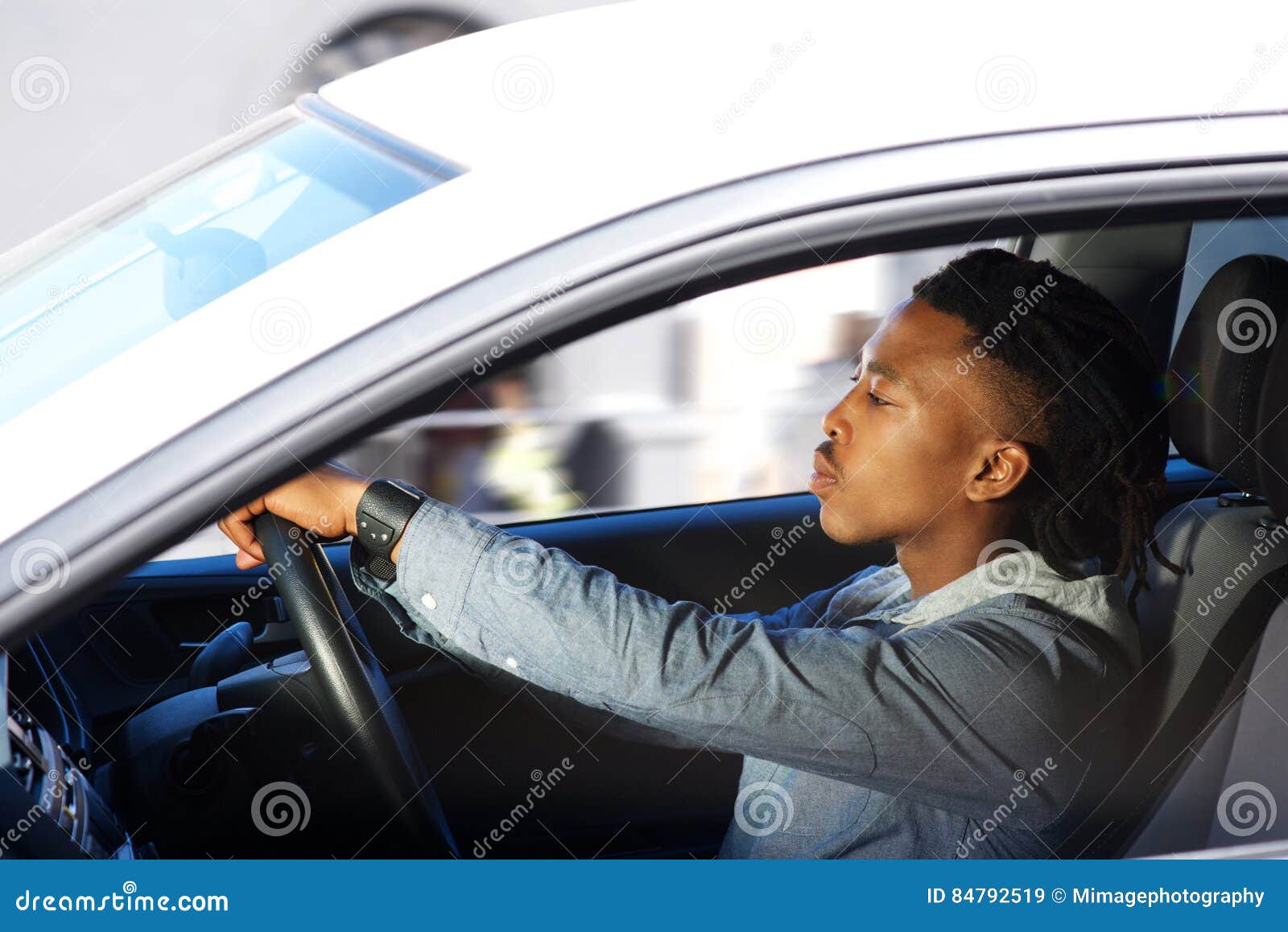 Young Black Man Driving Car Stock Image - Image of relaxed, profile ...