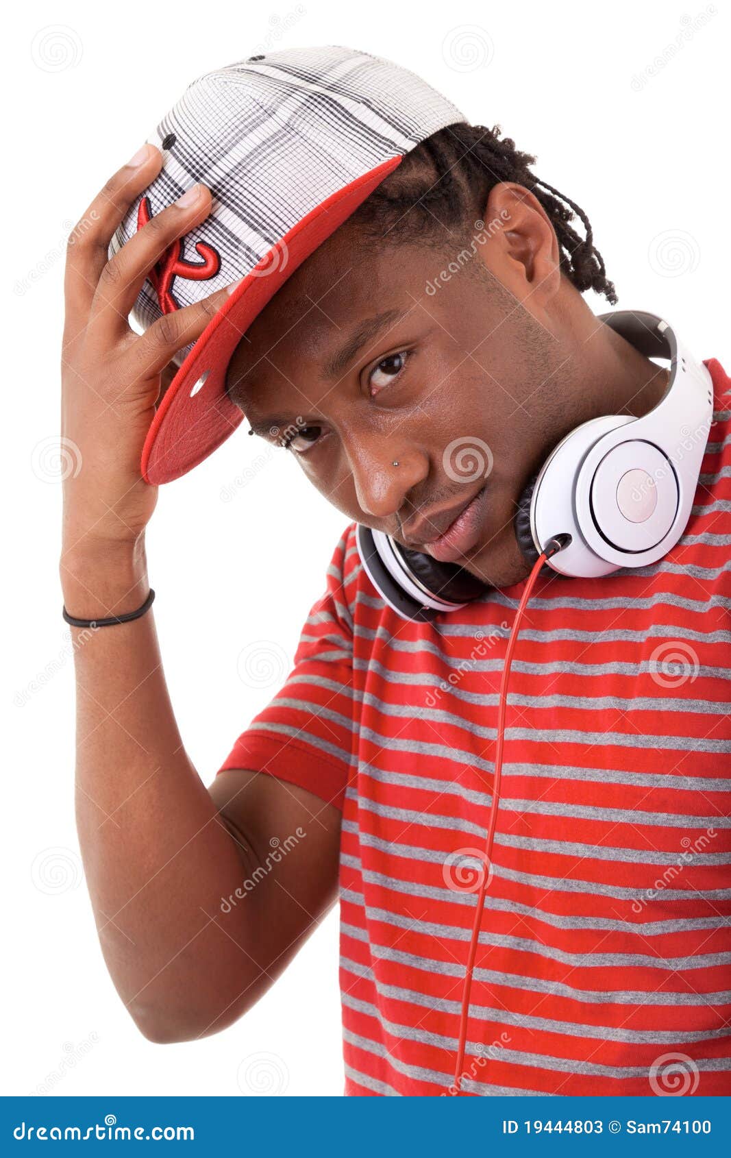 Young Black Man with Headphones Stock Image - Image of radio, american ...