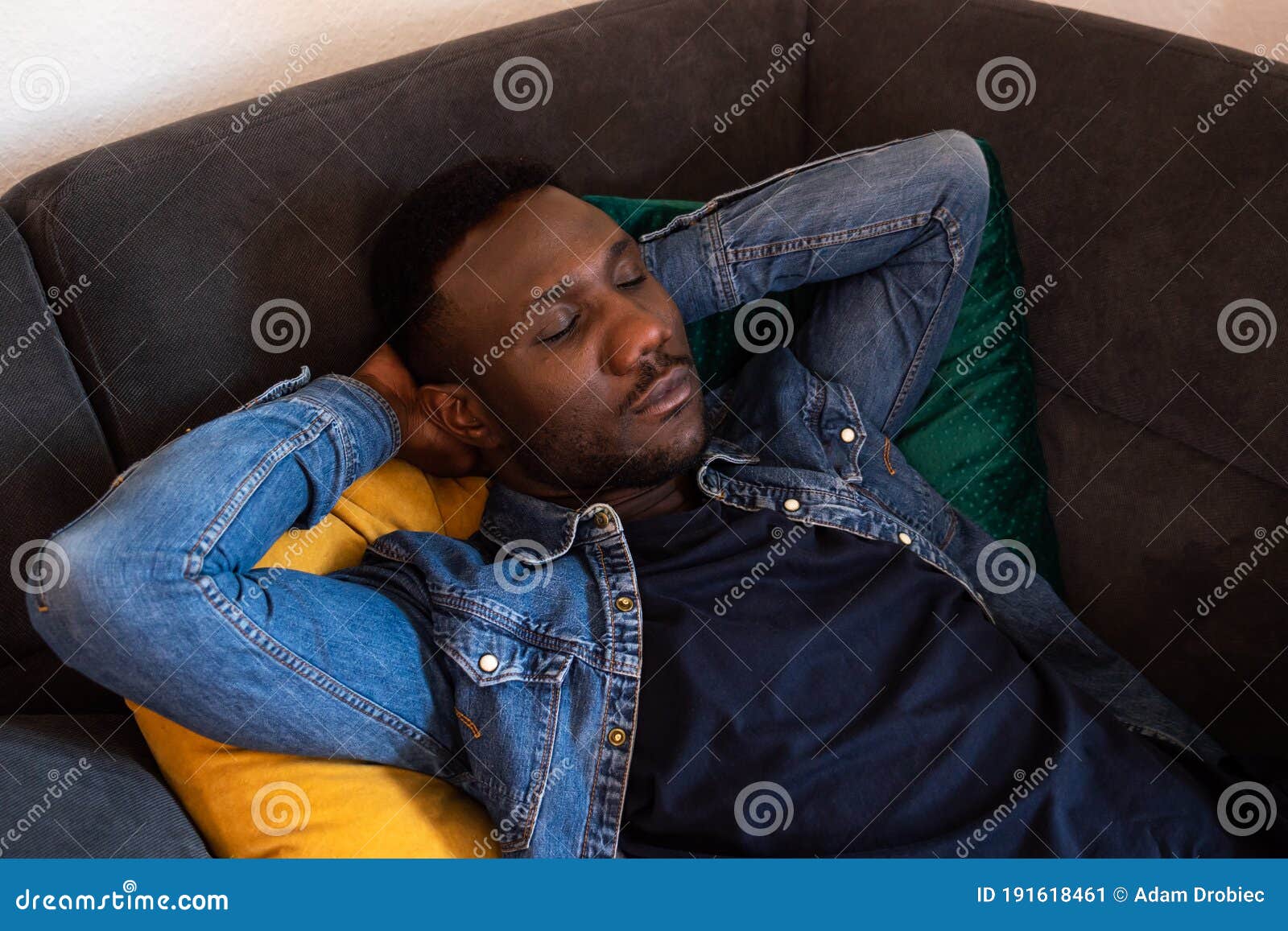 Young Black Man Napping on Couch Stock Image - Image of peace, 2030: ...