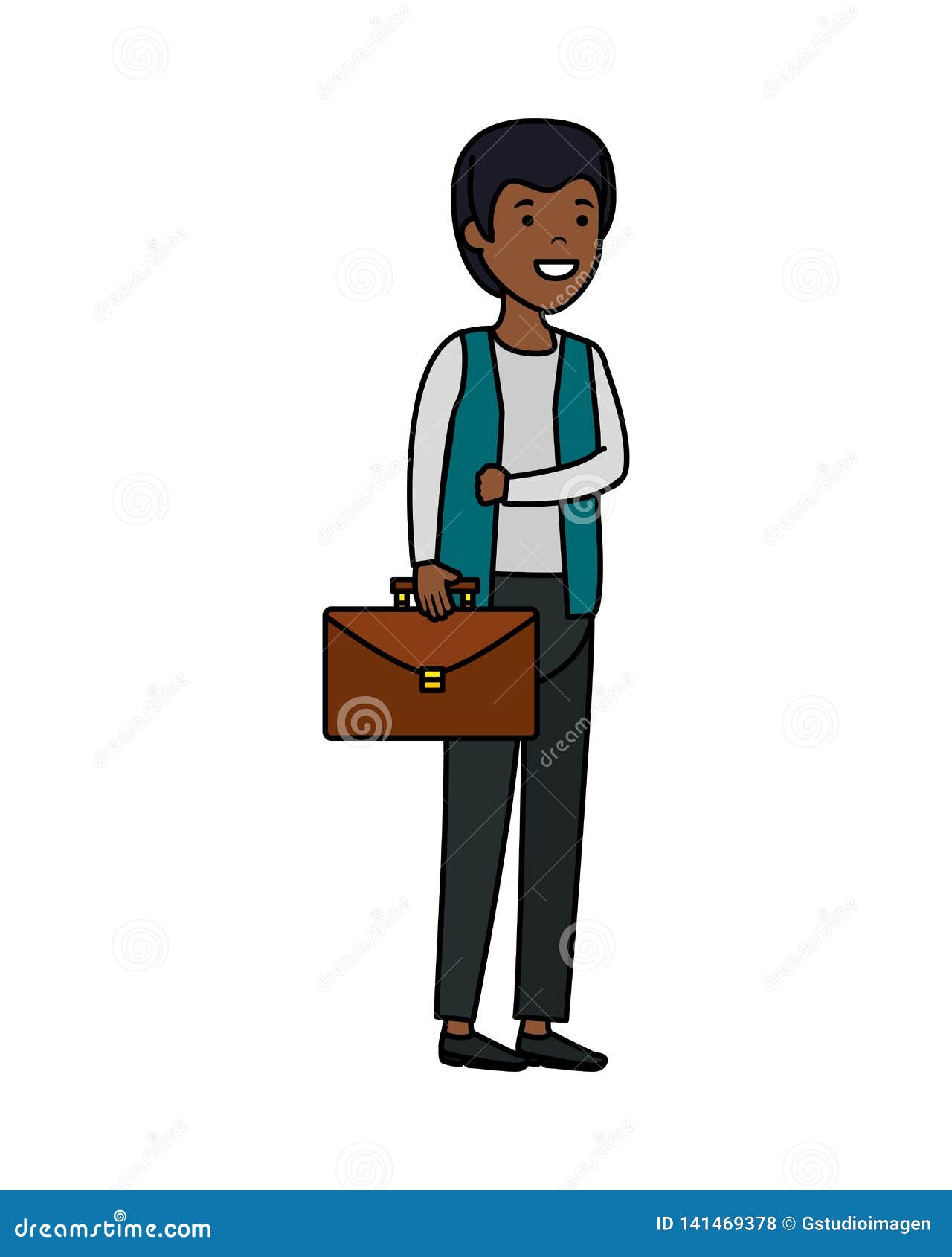 Young Black Man with Portfolio Character Stock Vector - Illustration of ...