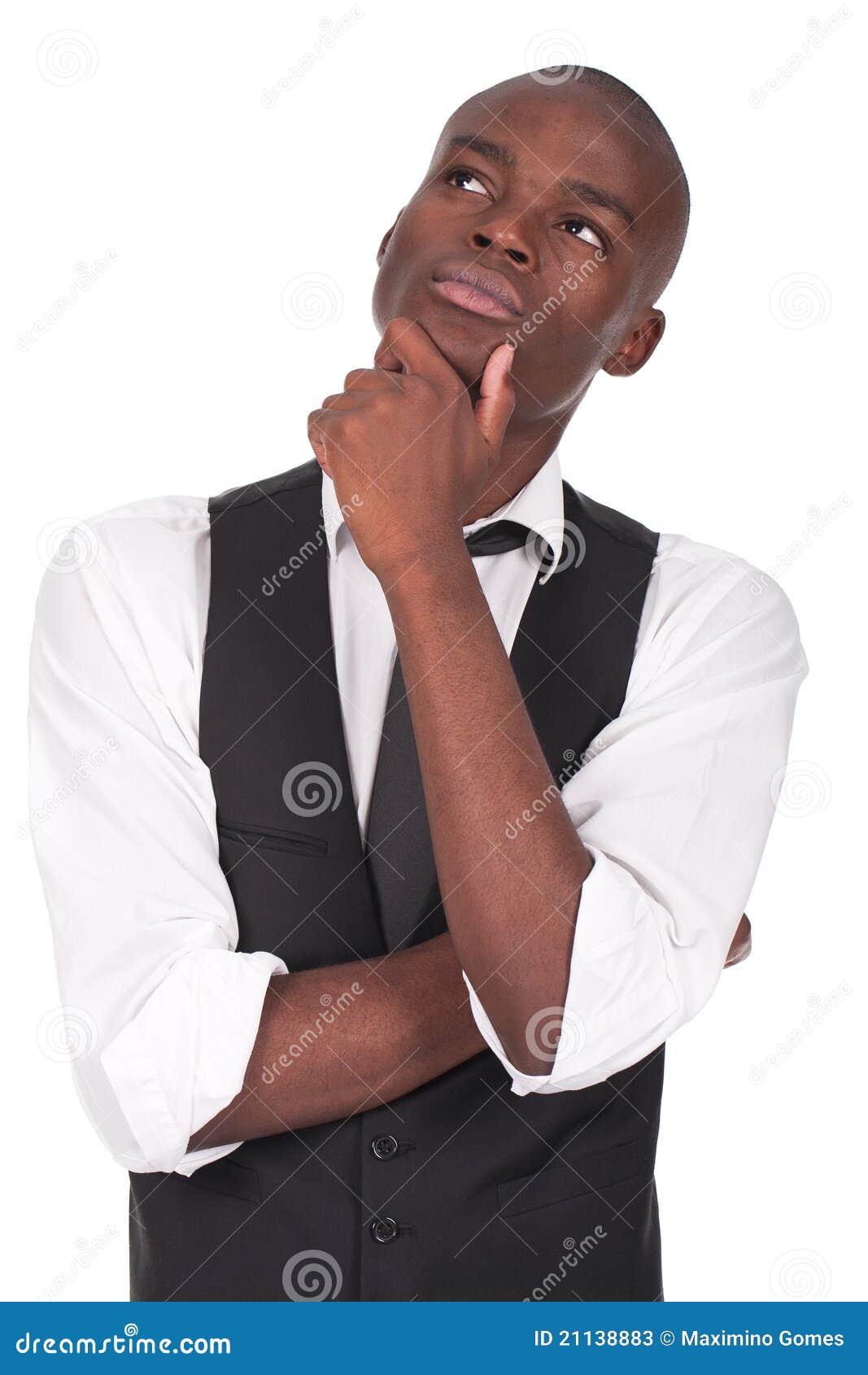 Young Black Man Standing and Thinking Stock Image - Image of success ...