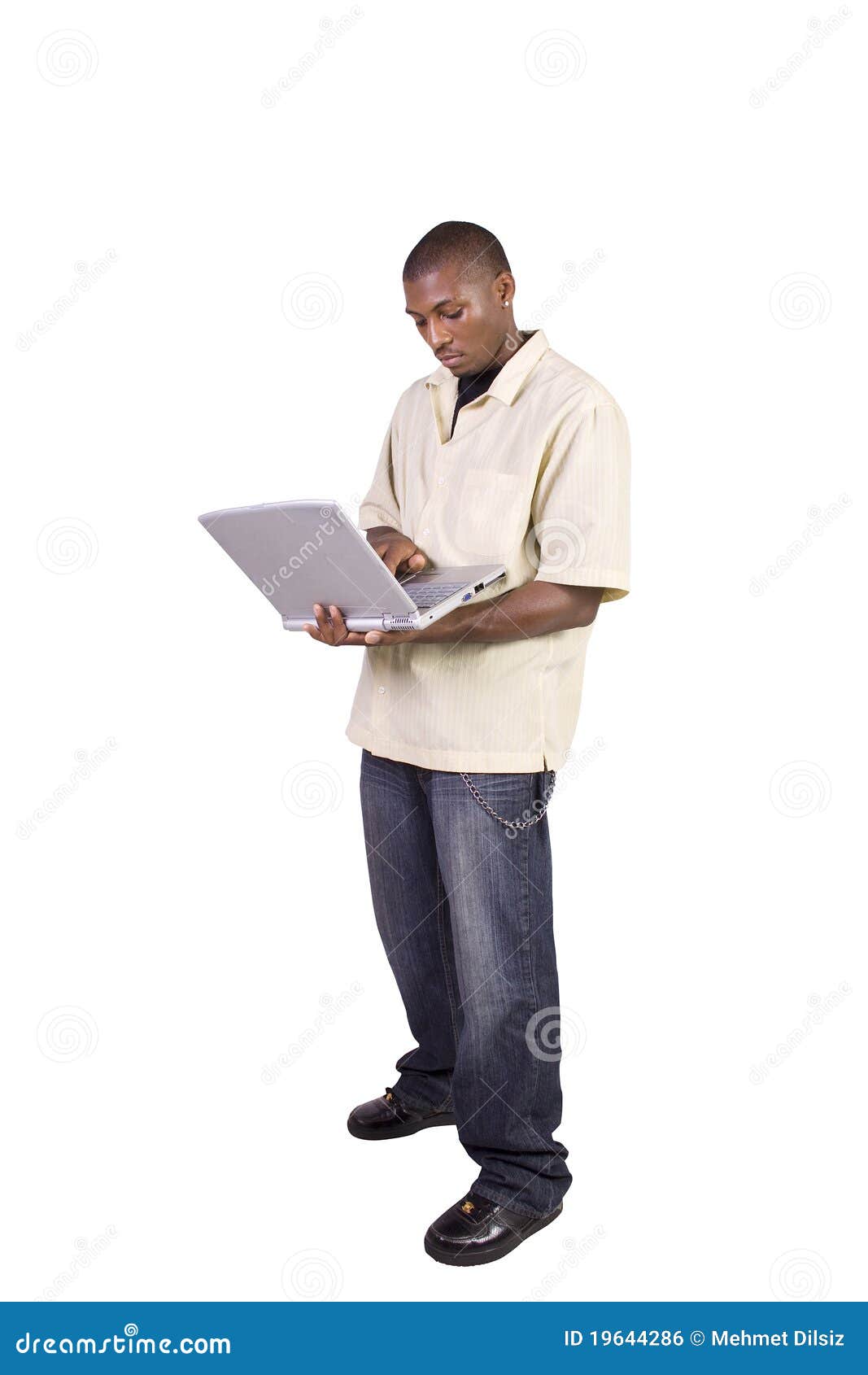 Young Black Man Standing And Working On Laptop Royalty-Free Stock Image ...