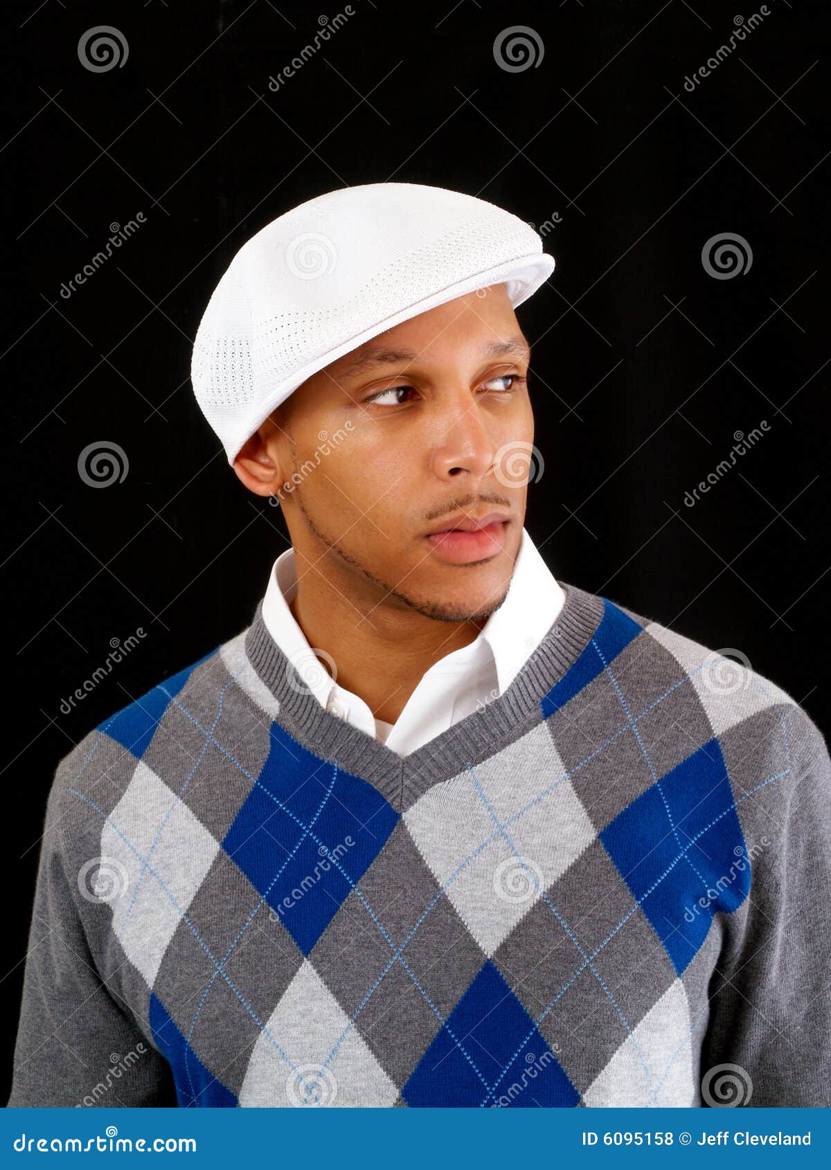 Young Black Man in Sweater and White Cap Stock Photo - Image of people ...