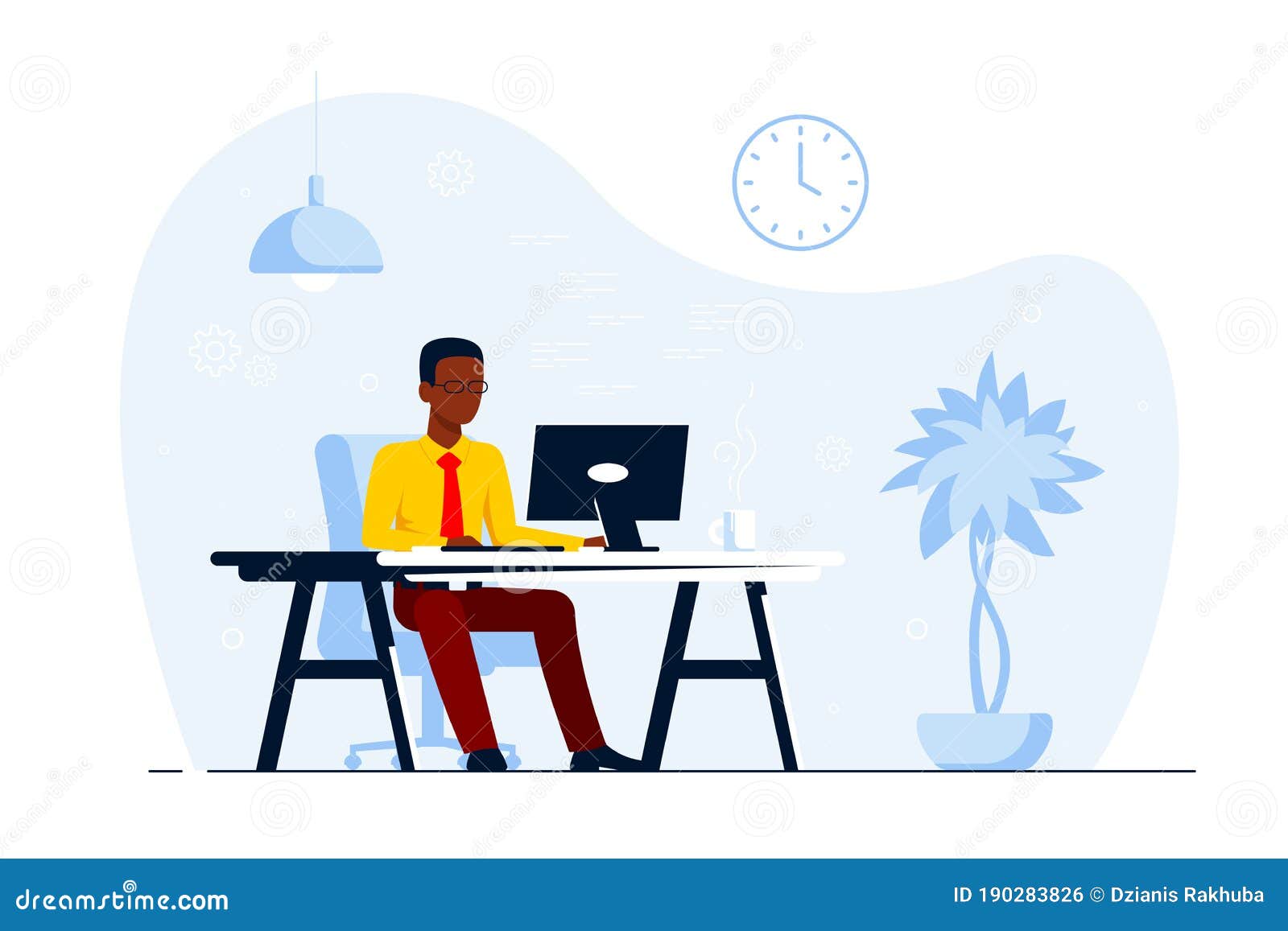 Young Black Man Working on Computer in Office Stock Vector ...