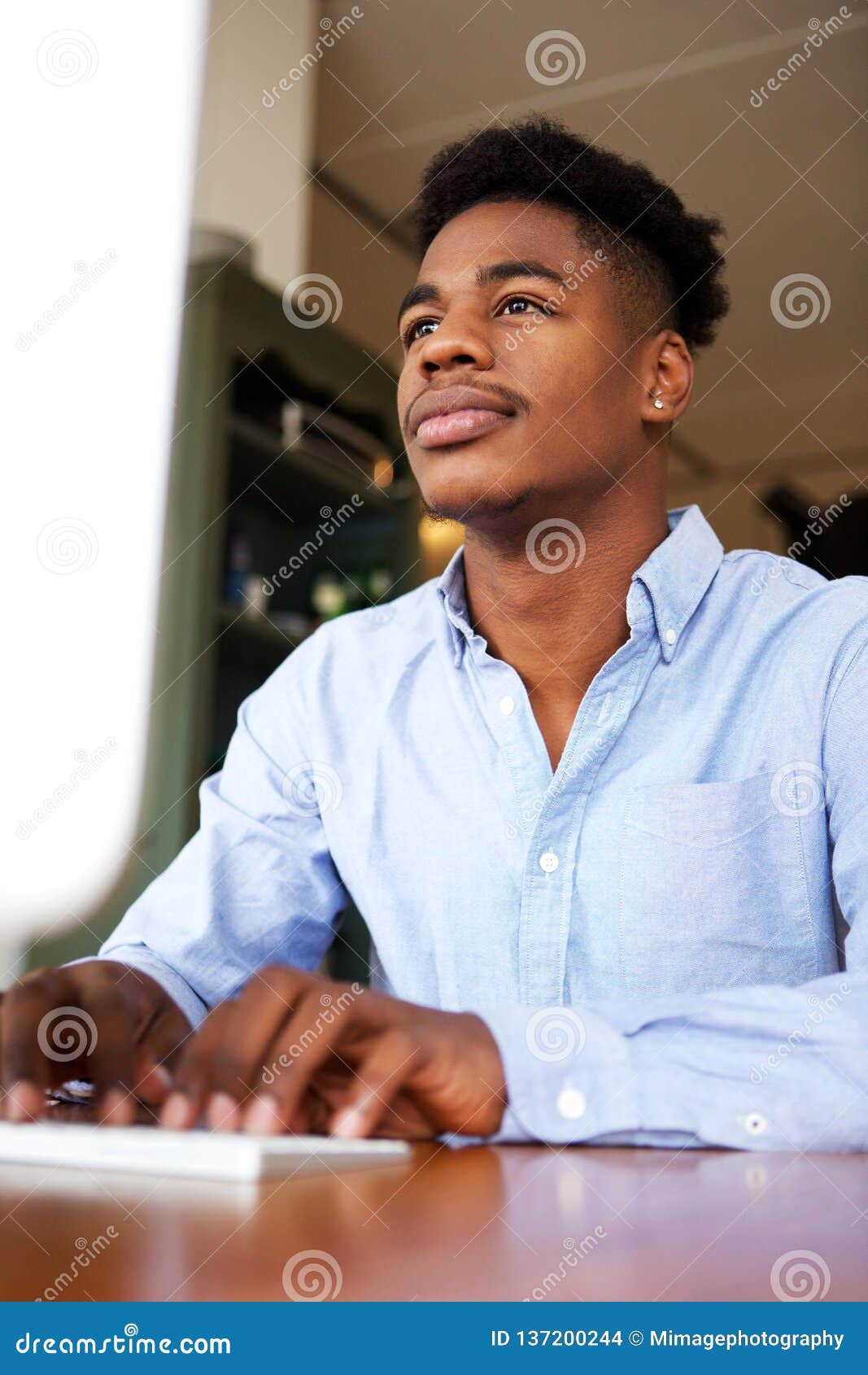 Young Black Man Working with Computer at Office Stock Photo - Image of ...
