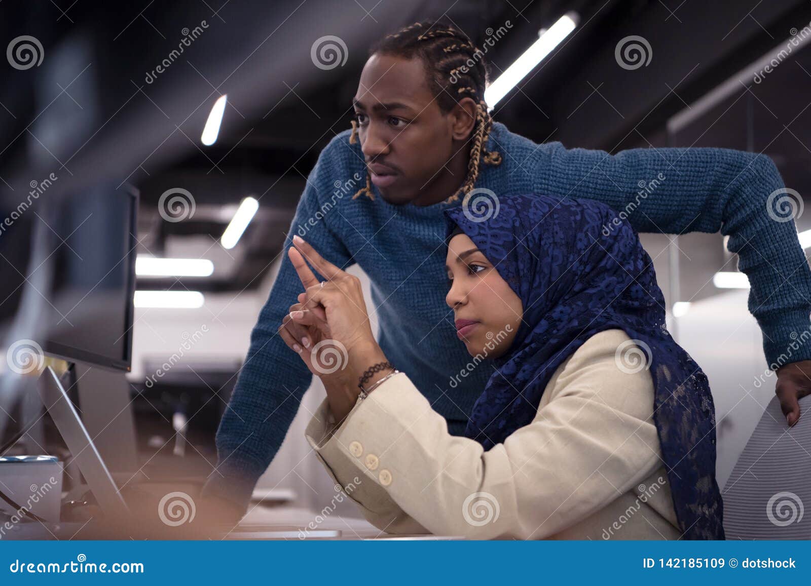 Young Black Muslim Female Software Developer at Work Stock Image ...