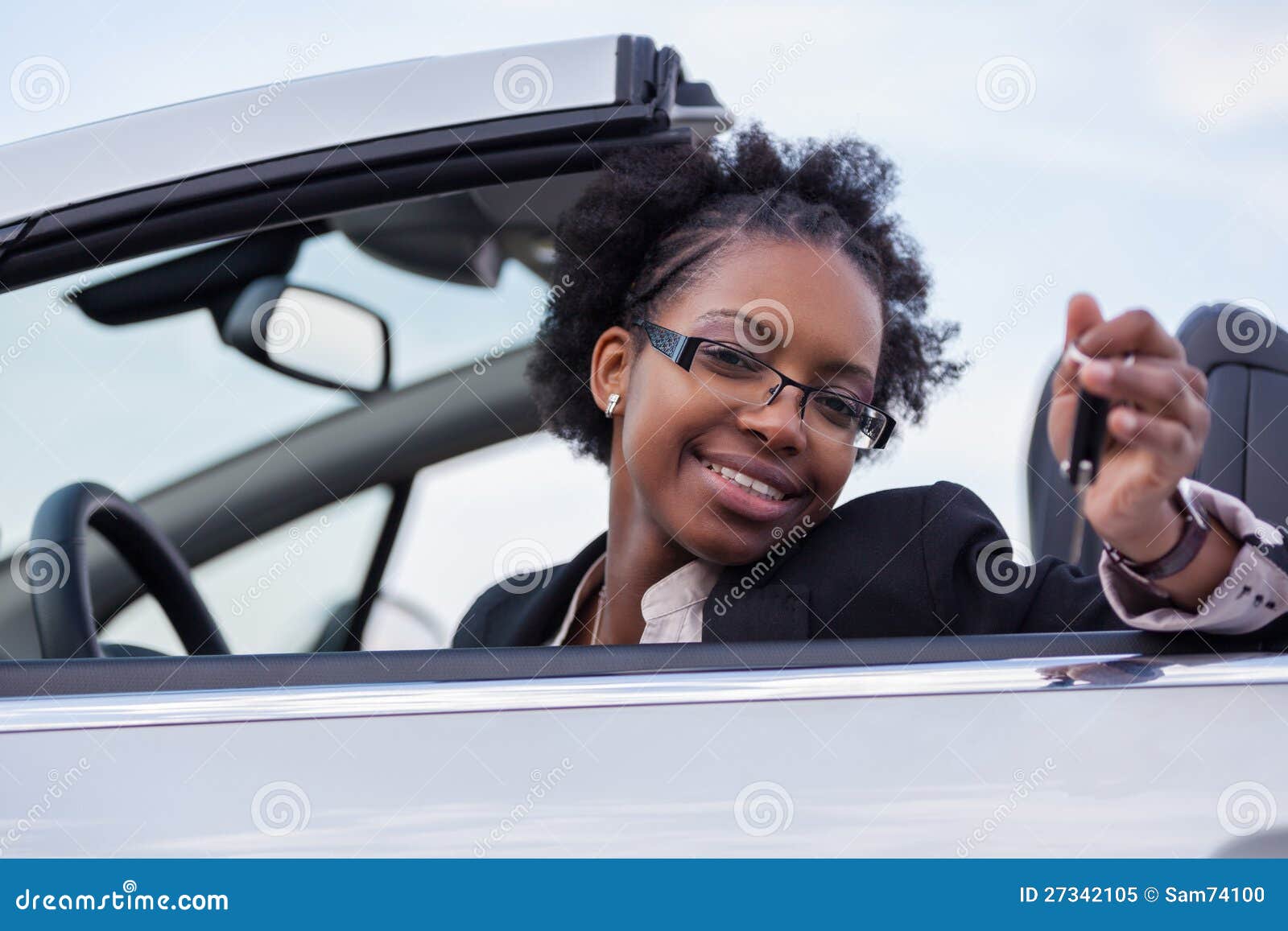 Young Black Woman Driver Holding Car Keys Stock Image - Image of driver ...
