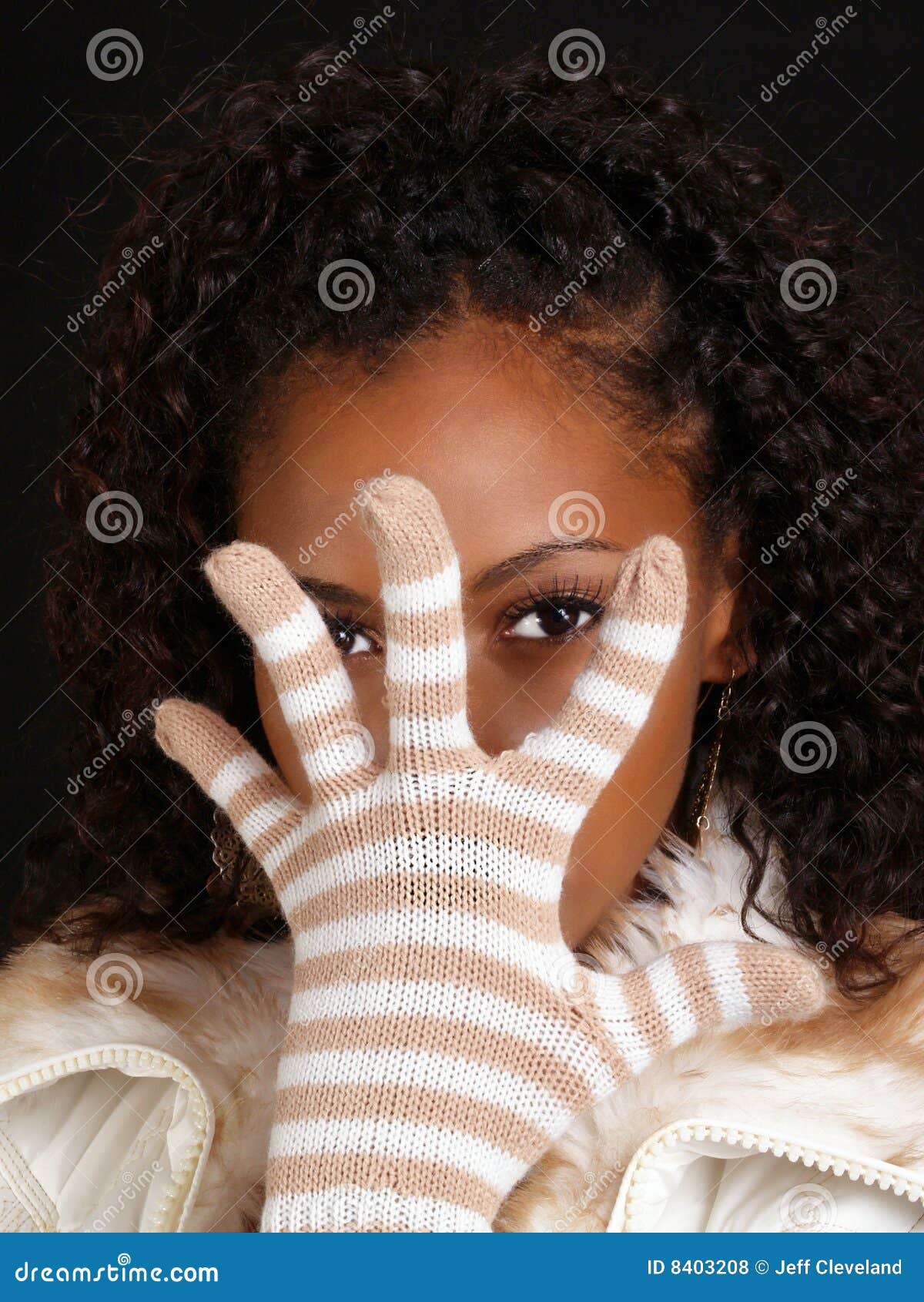 Young Black Woman with Gloved Hand before Face Stock Photo - Image of ...