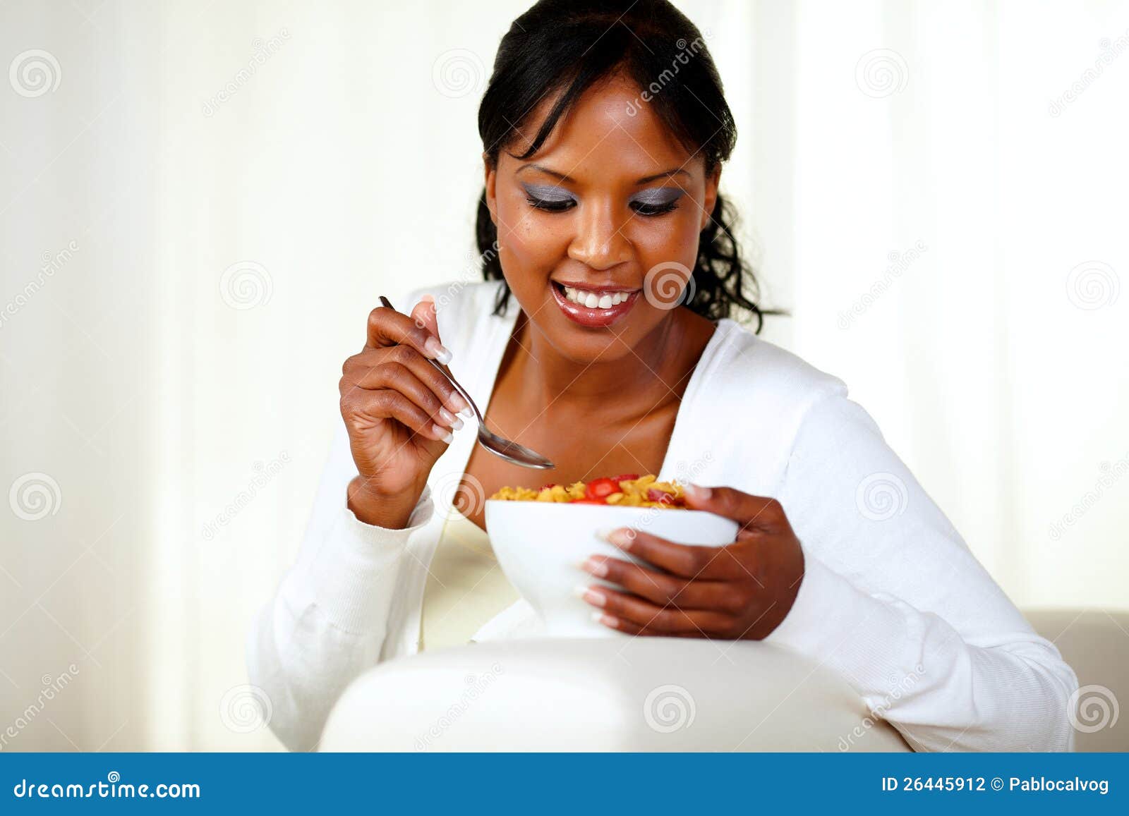 Young Black Woman Having Healthy Breakfast Stock Photo - Image of ...