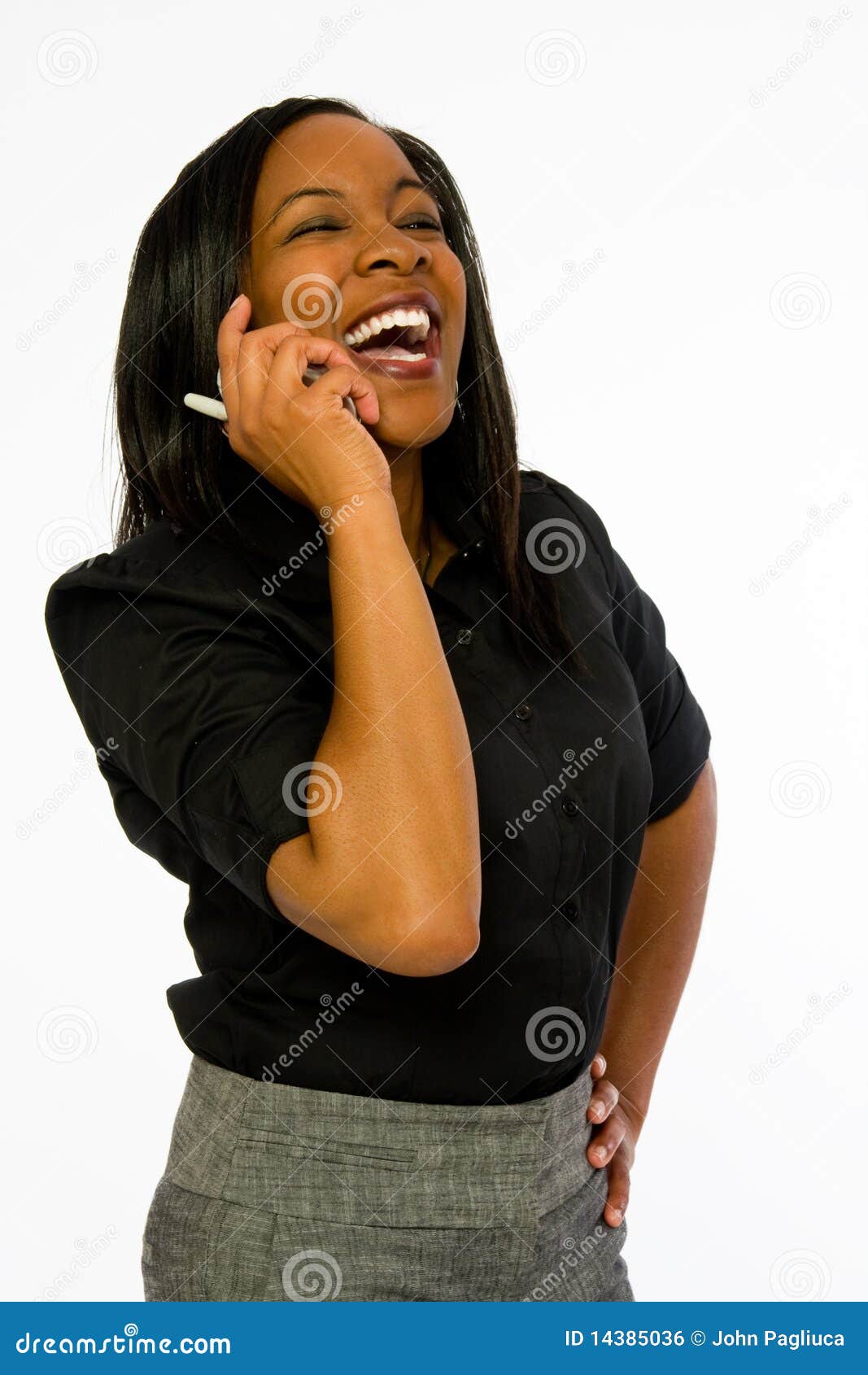 Young Black Woman Talking on Telephone. Stock Photo - Image of happy ...
