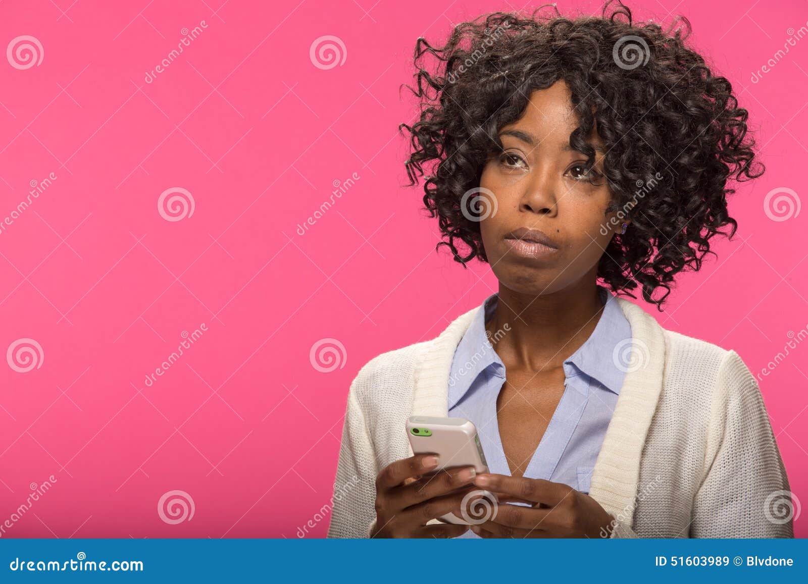 Young Black Woman Texting Cell Phone Stock Image - Image of thinking ...