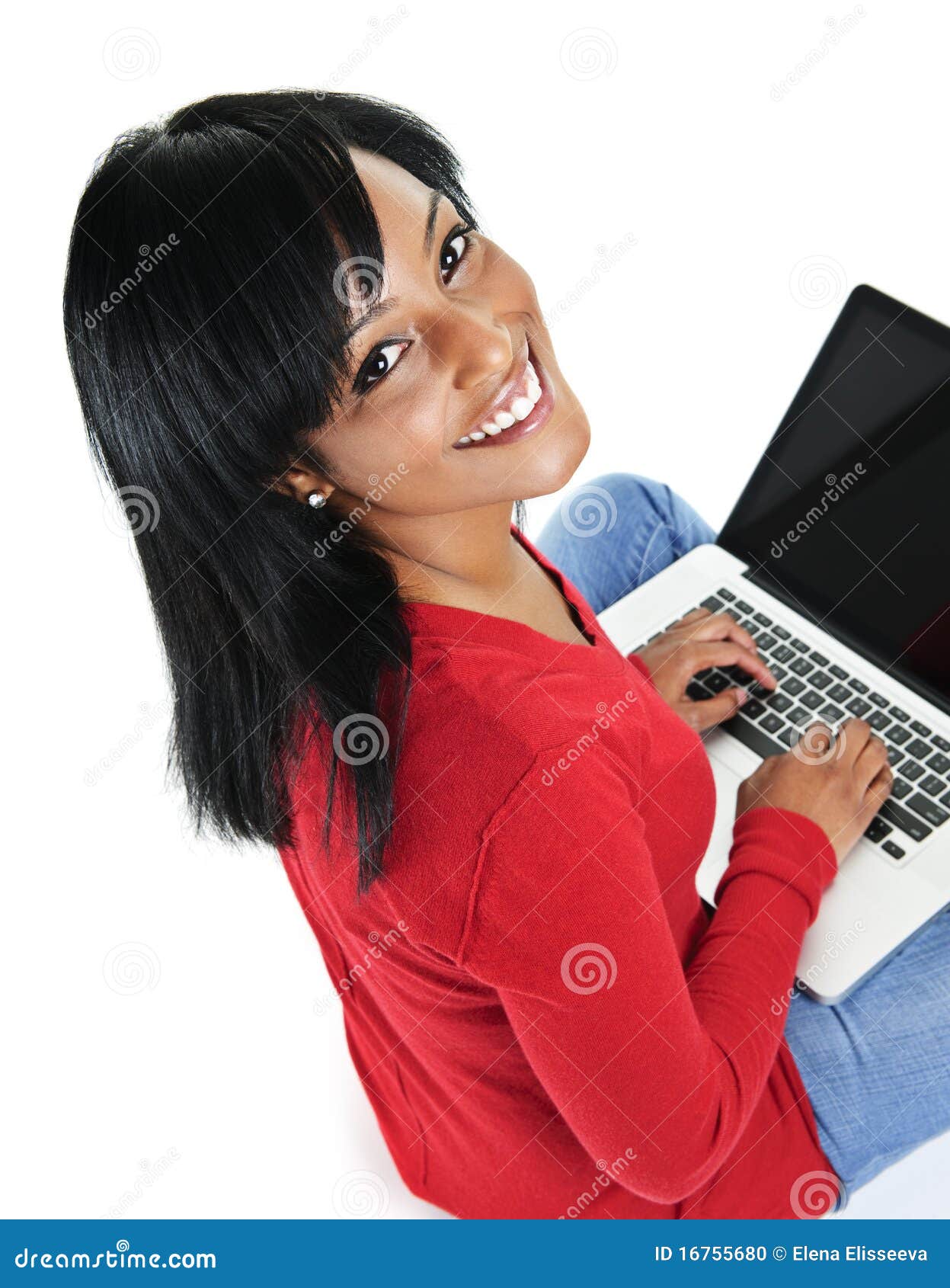 Young Black Woman Using Laptop Computer Stock Photo - Image of race ...