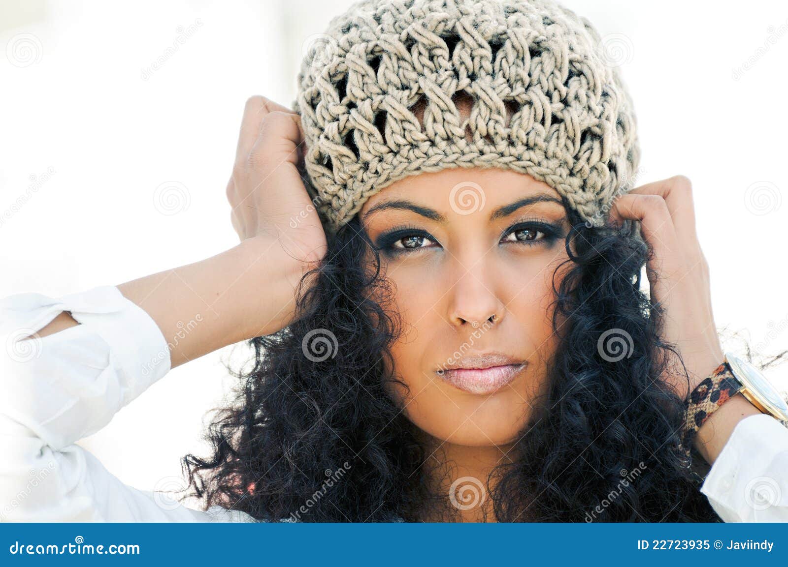 Young Black Woman Wearing a Wool Cap Stock Image - Image of bronzed ...
