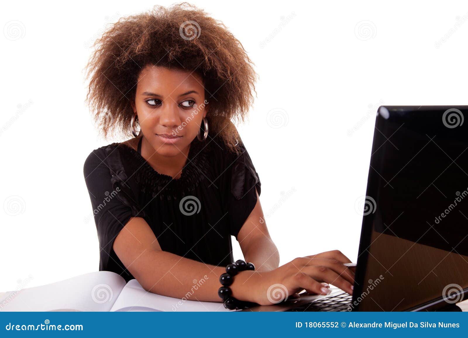 Young Black Women Working on Desk Looking To Stock Photo - Image of ...