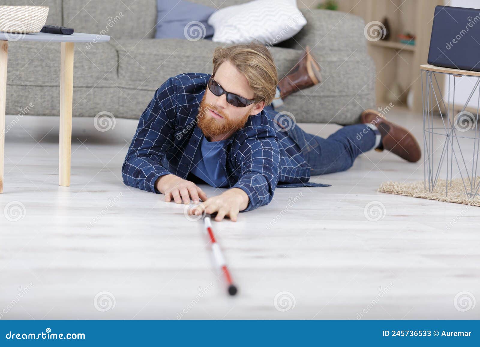 Young Blind Man Falling on Floor Stock Image - Image of living, heart ...