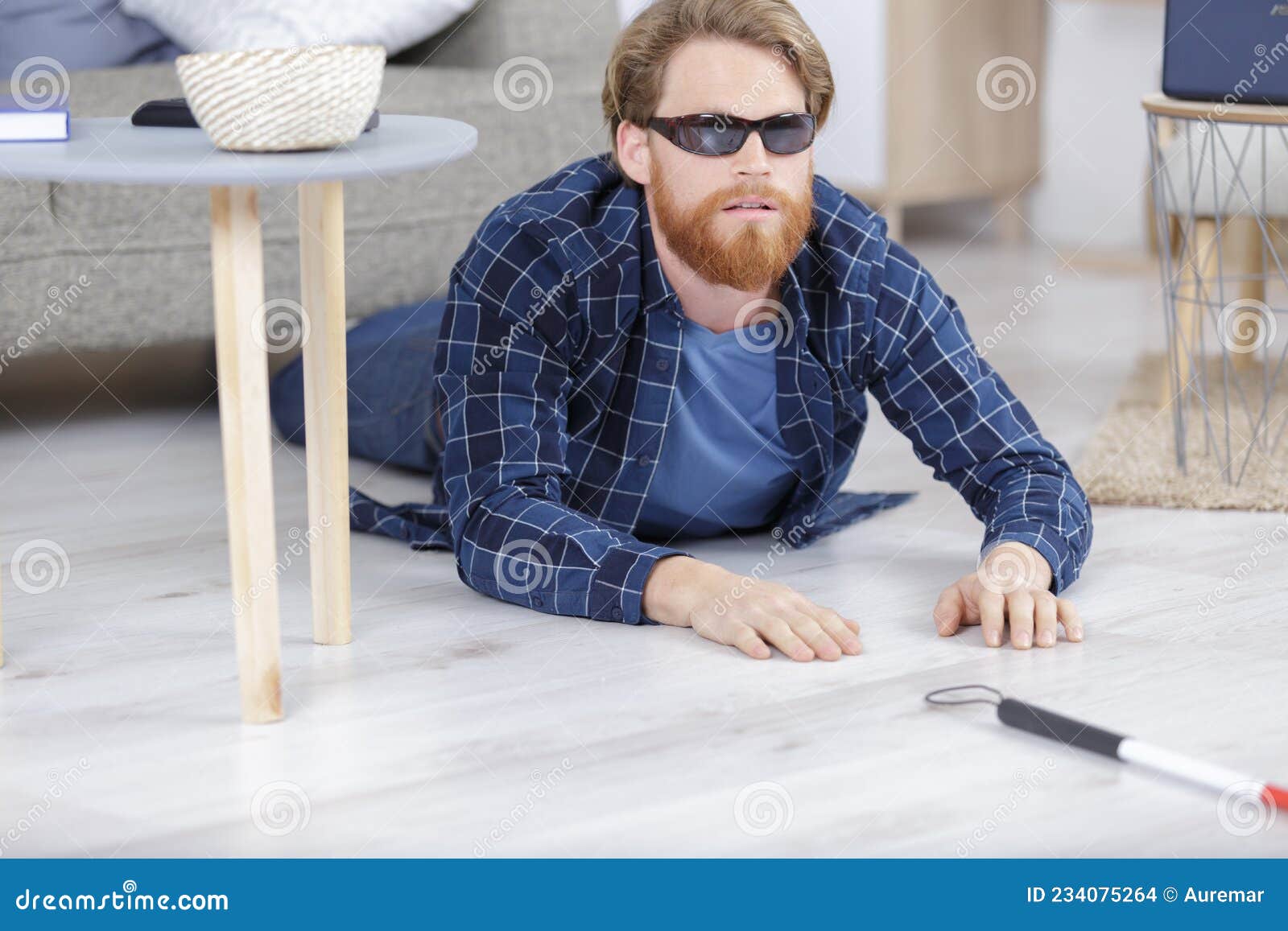 Young Blind Man Fell on Floor Stock Photo - Image of wood, face: 234075264