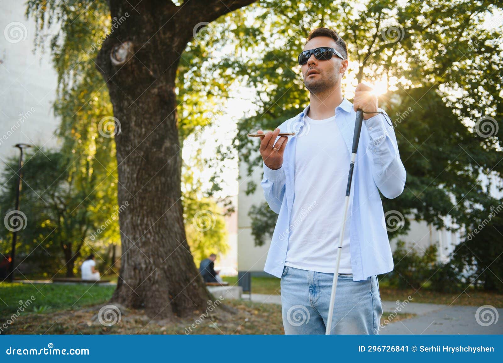 Young Blind Man with Smartphone in City, Calling Stock Image - Image of ...