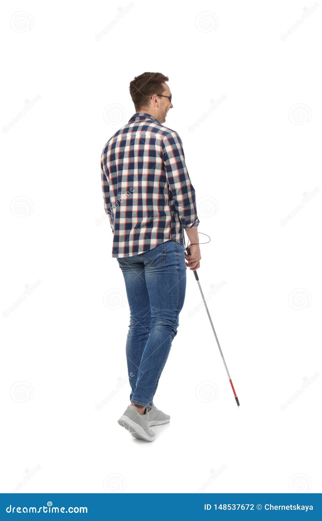 Young Blind Person with Long Cane Walking Stock Photo - Image of ...