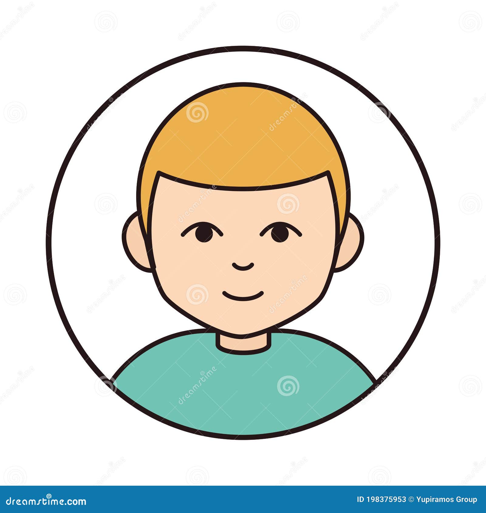 Young Blond Boy Cartoon Character, Round Line Icon Stock Vector ...