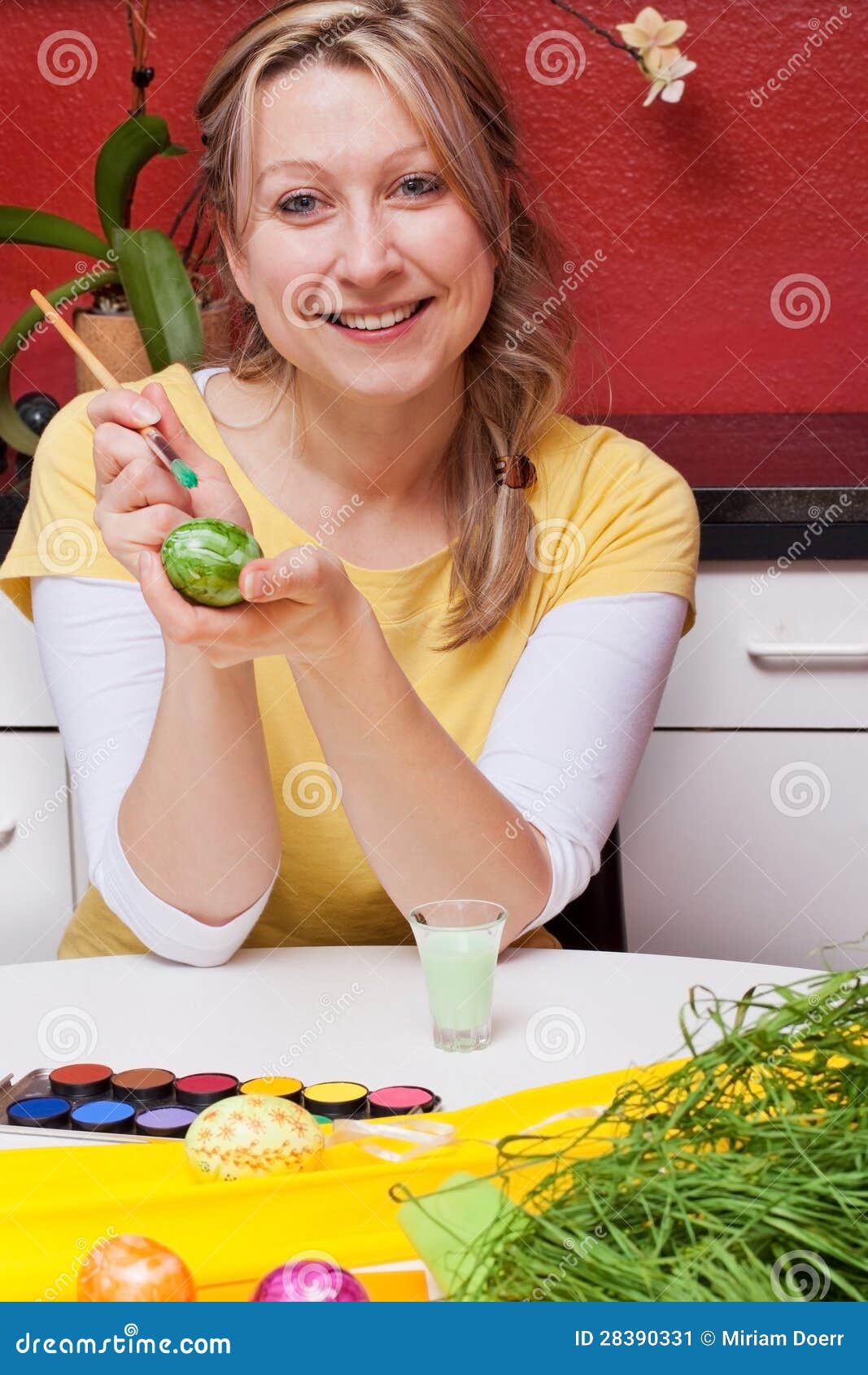 Young Blond Girl with Easter Eggs Stock Image - Image of blond, pencil ...