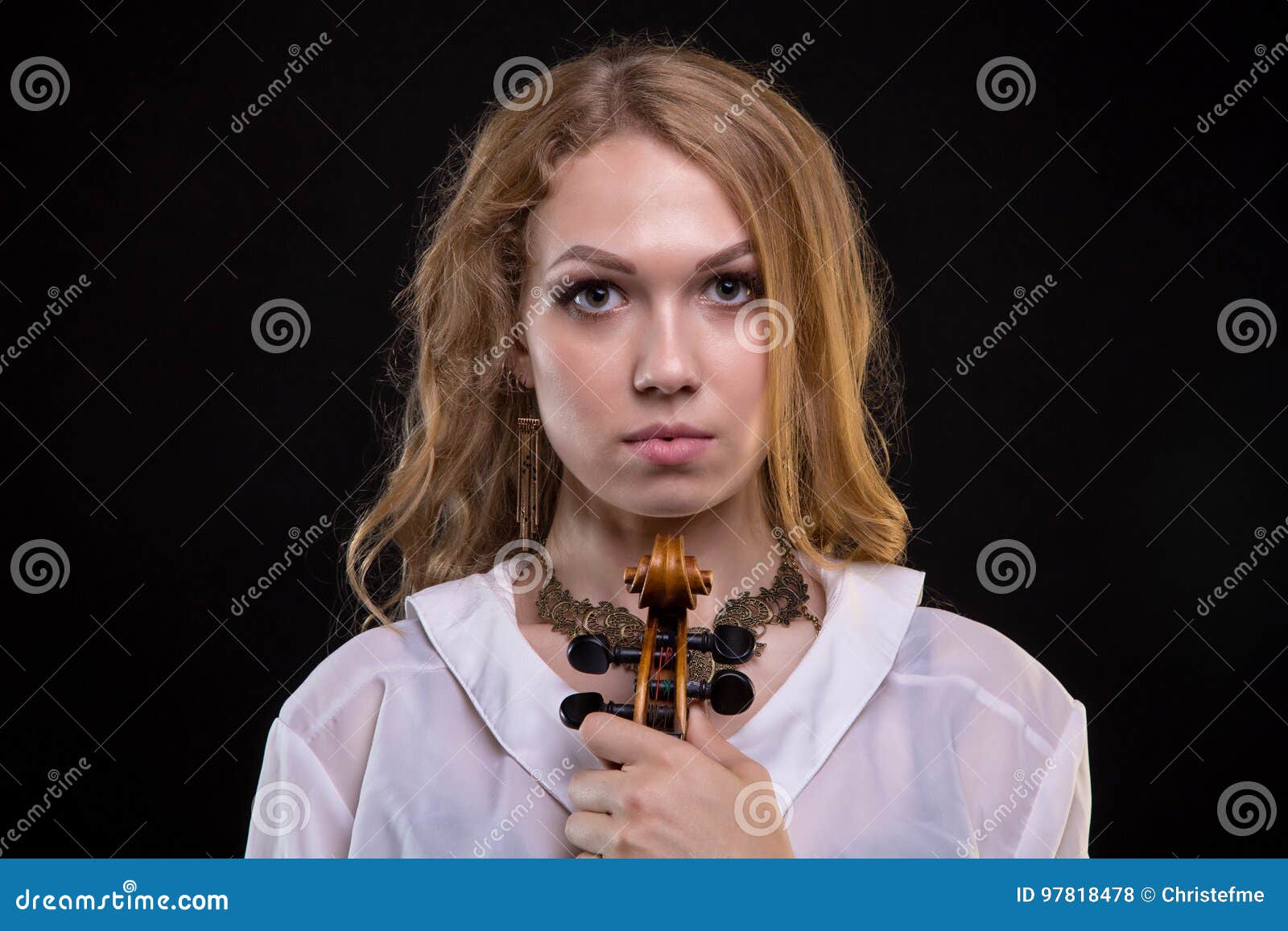 Young Blond Girl with Fiddle Stock Photo - Image of caucasian ...