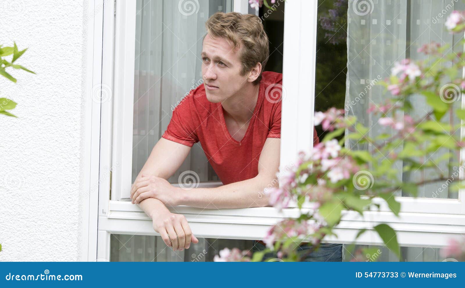 Young Blond Man Looking Out of Window Stock Image - Image of caucasian ...