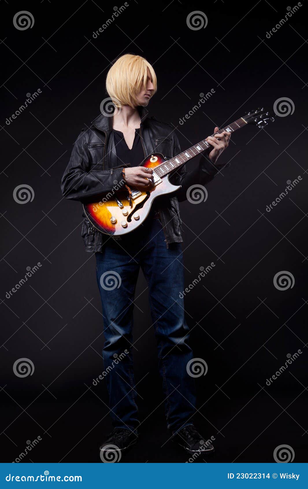 Young Blond Man Play on Guitar Cosplay Character Stock Photo - Image of ...